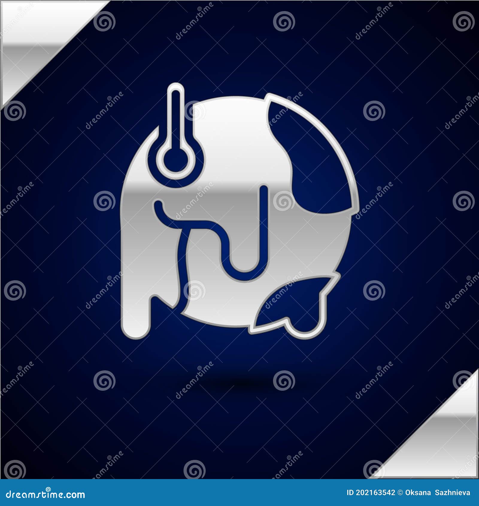 Silver Planet Earth Melting To Global Warming Icon Isolated on Dark ...