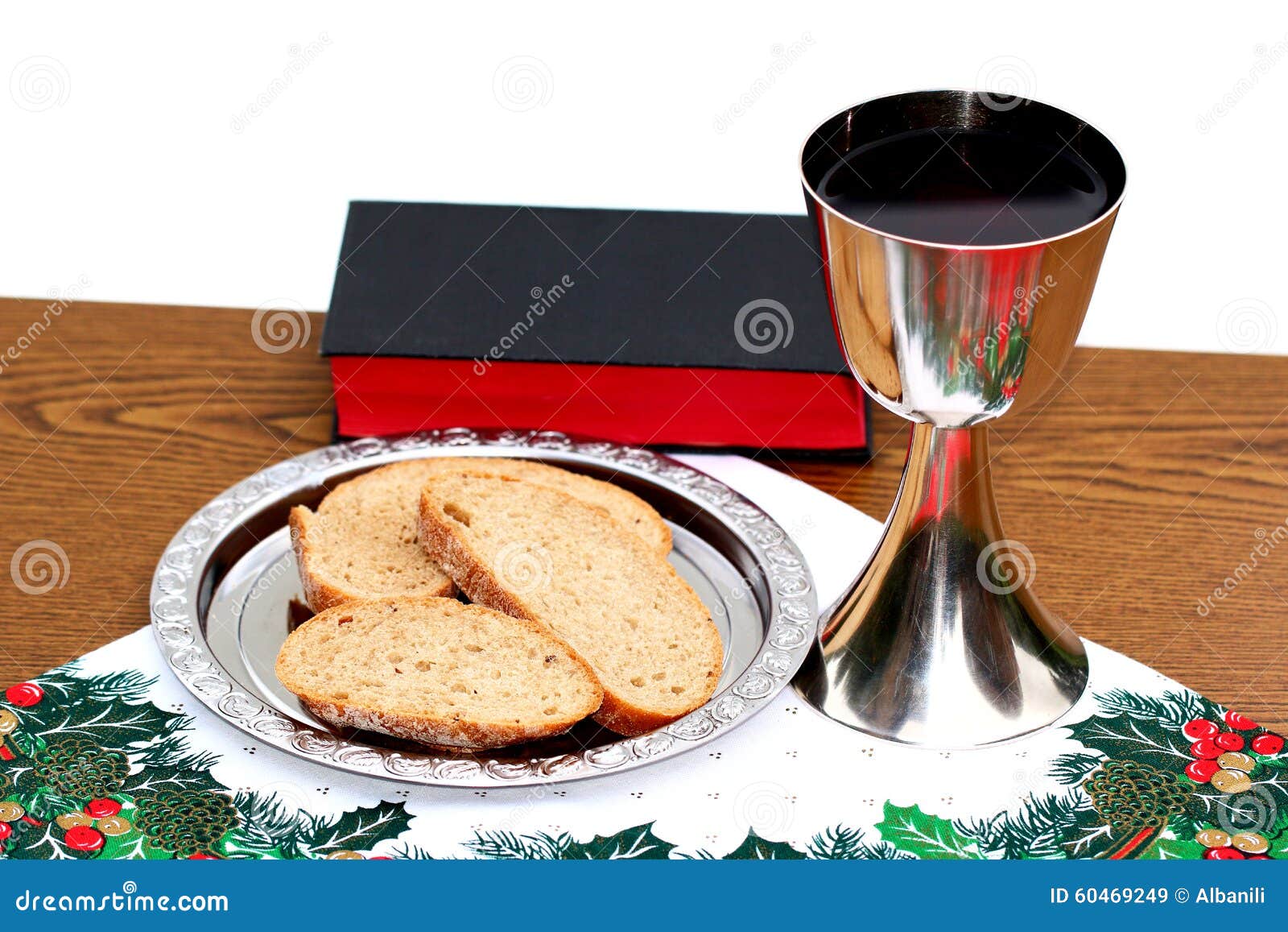 Silver Plate with Bread and Chalice on Christmas Background Stock Image ...