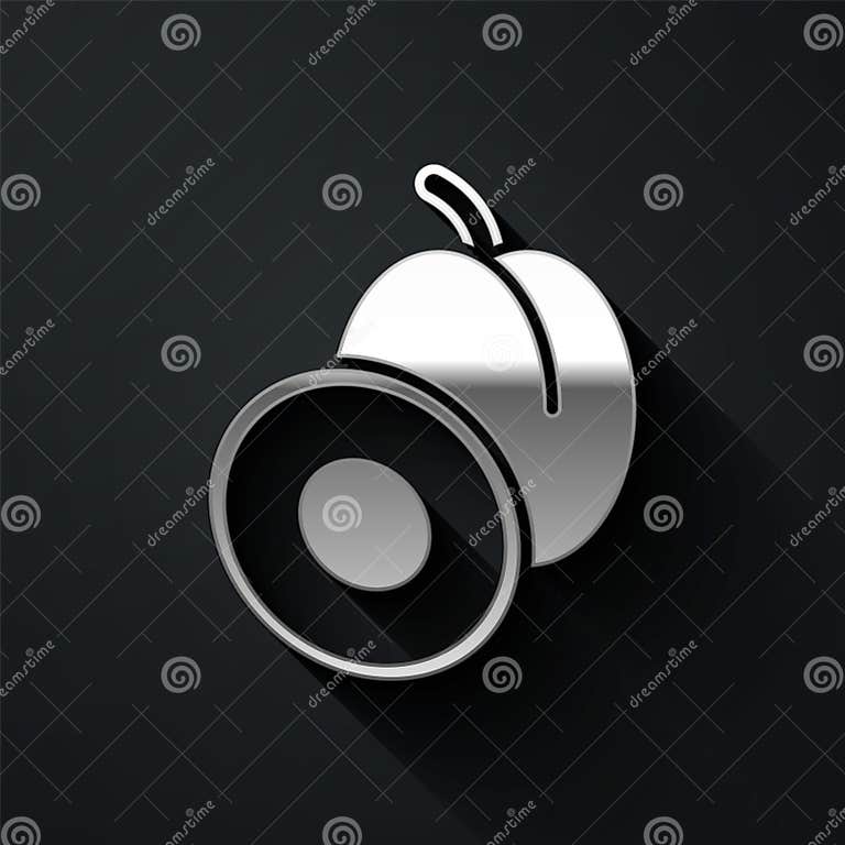 Silver Plum Fruit Icon Isolated on Black Background. Long Shadow Style ...