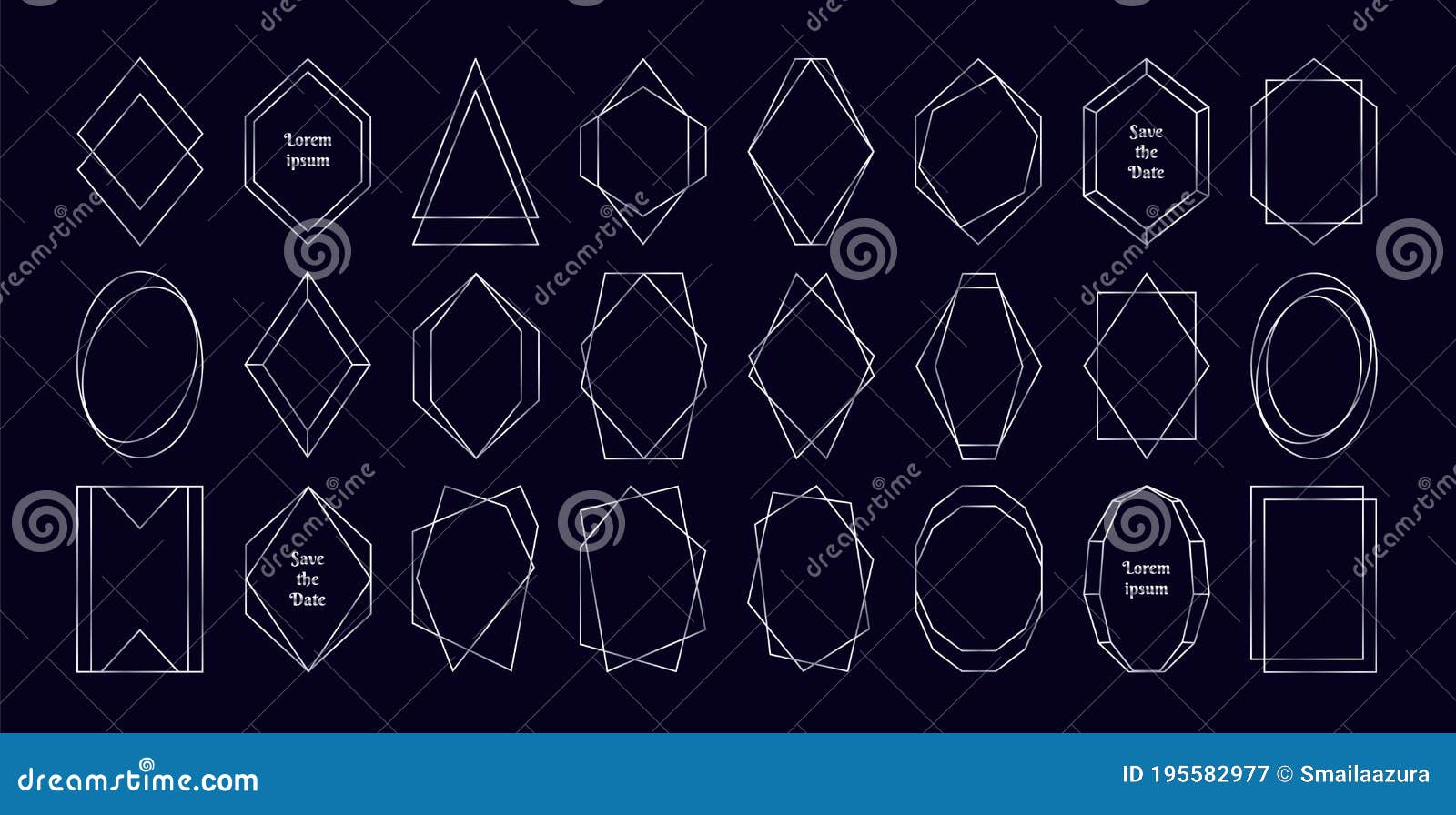 Silver Polygonal Frames Collection Isolated on a Dark Background. Set ...