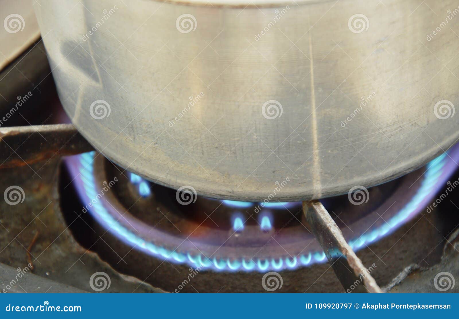 Silver Pot Boiled on Fire Gas Stove in Kitchen Stock Image - Image of ...