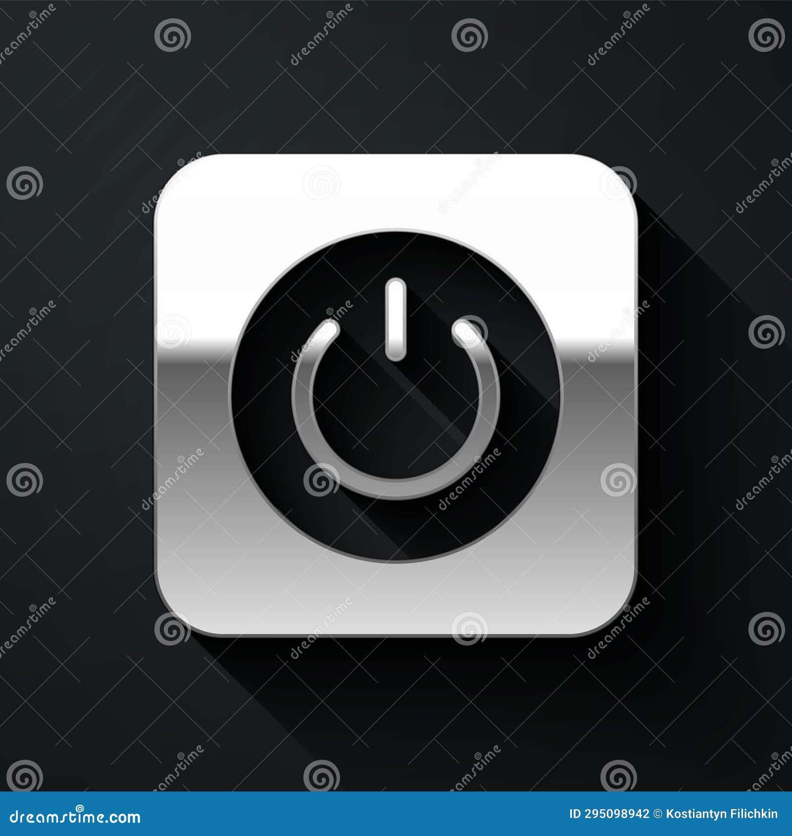 Silver Power Button Icon Isolated on Black Background. Start Sign. Long ...