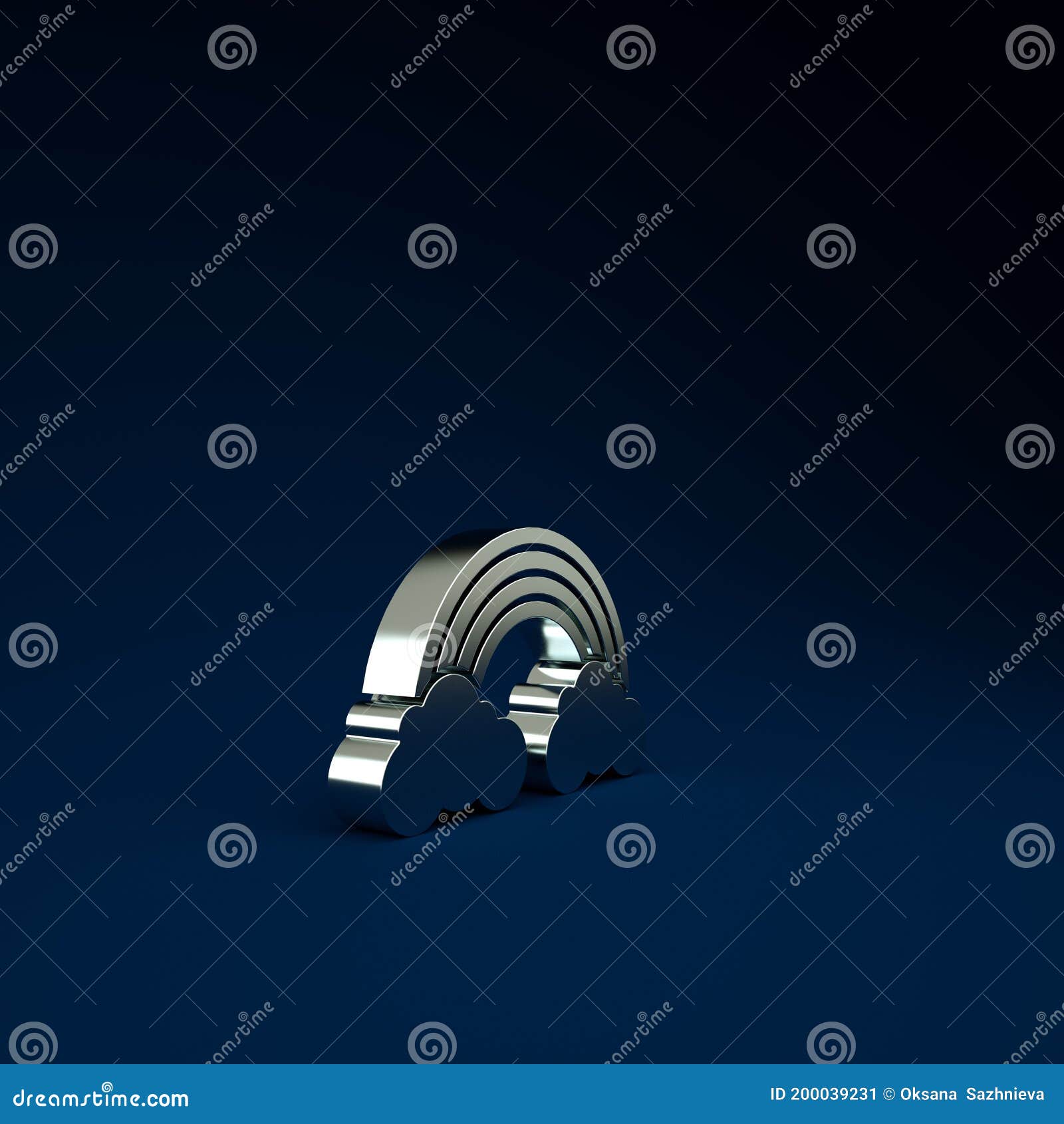 Silver Rainbow with Clouds Icon Isolated on Blue Background. Minimalism ...