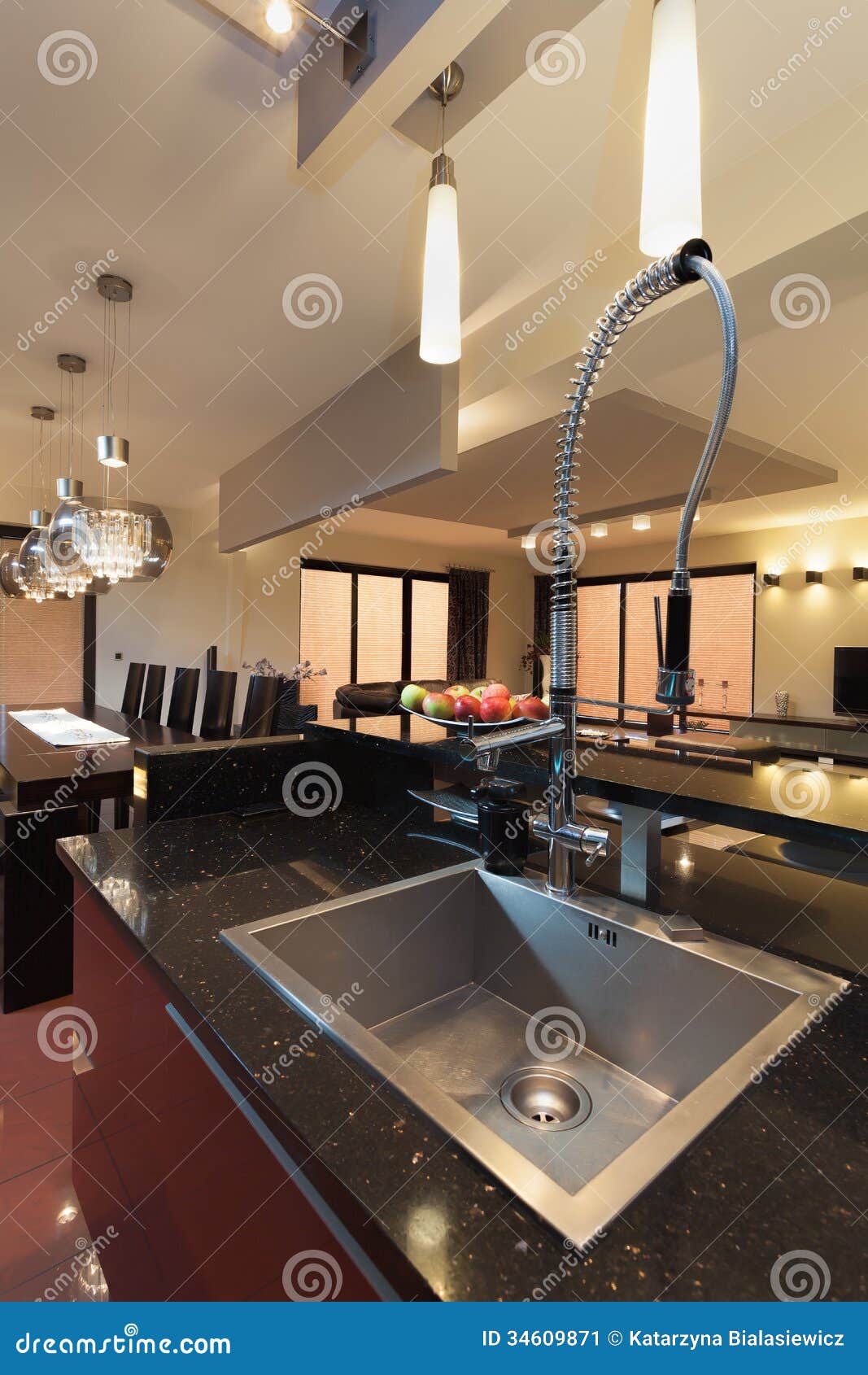 Silver Rectangular Sink in Kitchen Stock Image - Image of household ...
