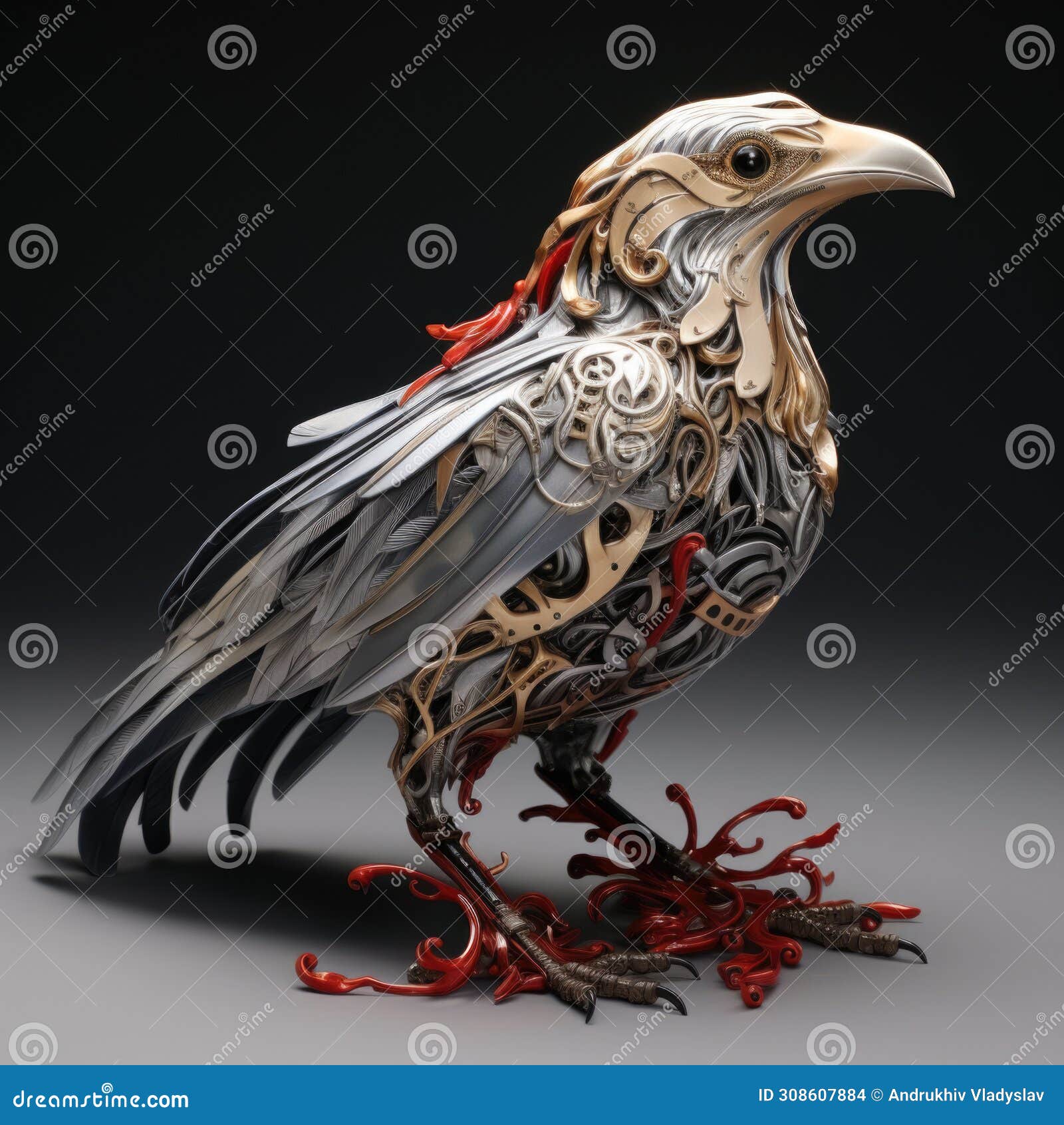 Silver red and white raven stock illustration. Illustration of style ...