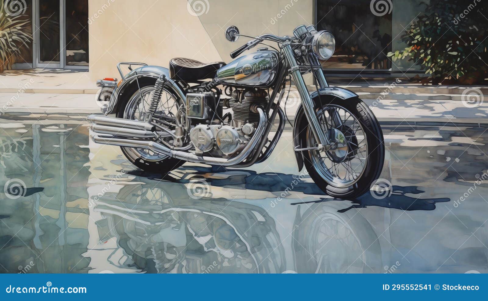 Silver Reflection: a Precise Motorcycle Painting in Water Stock ...