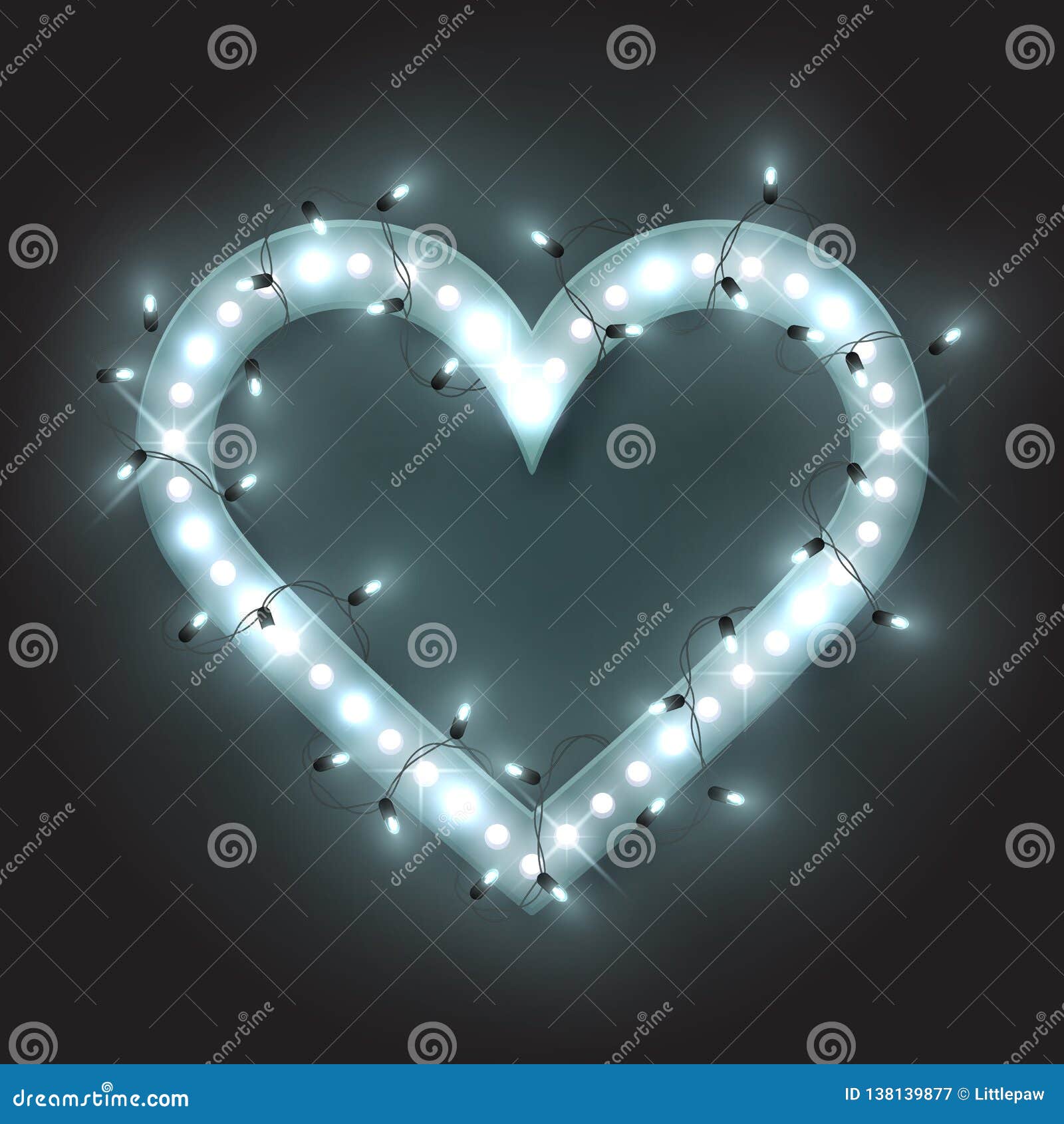 Silver Retro Neon Heart Frame, Led Light Shine Garland, Vector ...