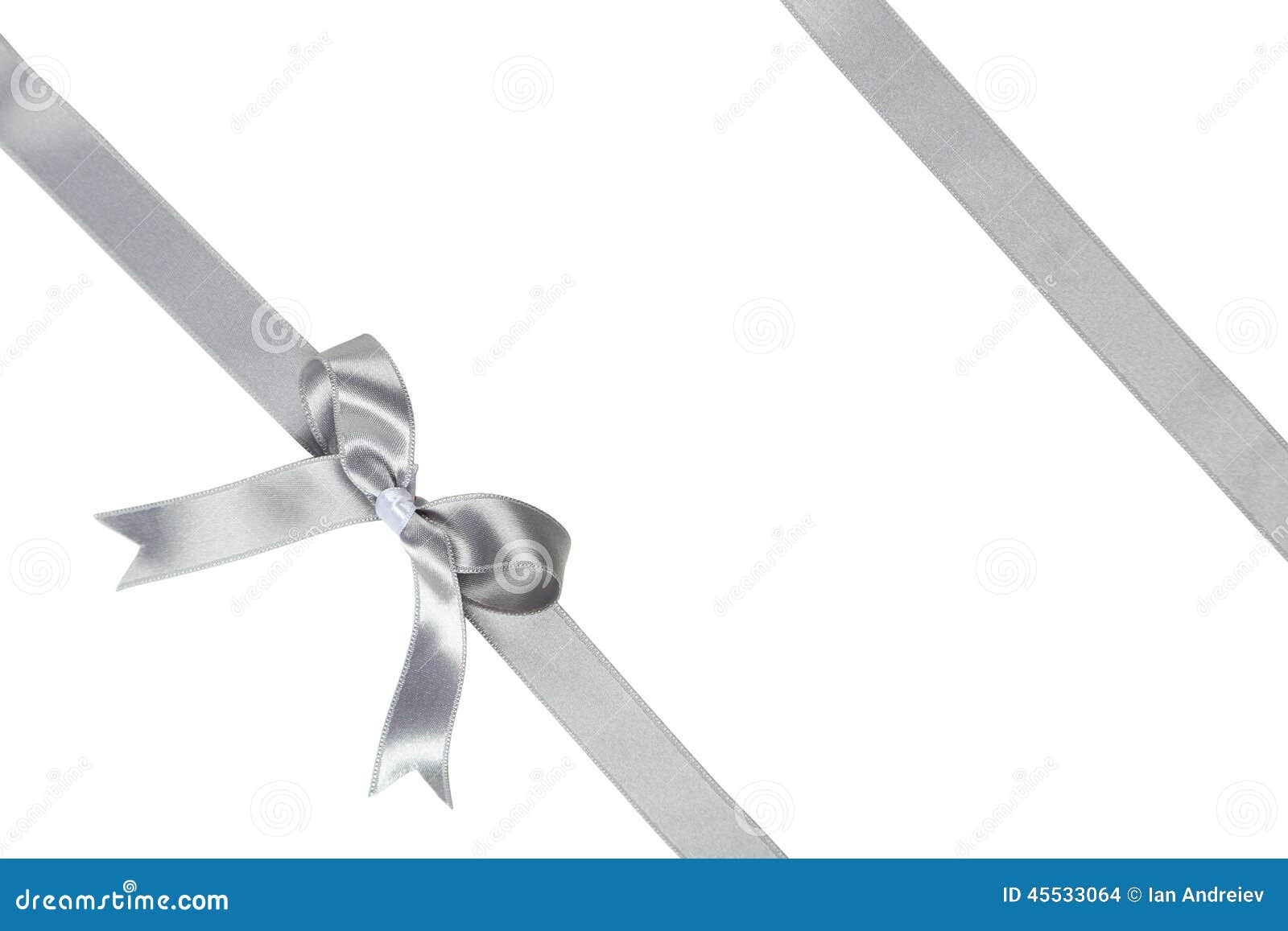 Silver Ribbon with Bow on White Background. Stock Photo - Image of ...