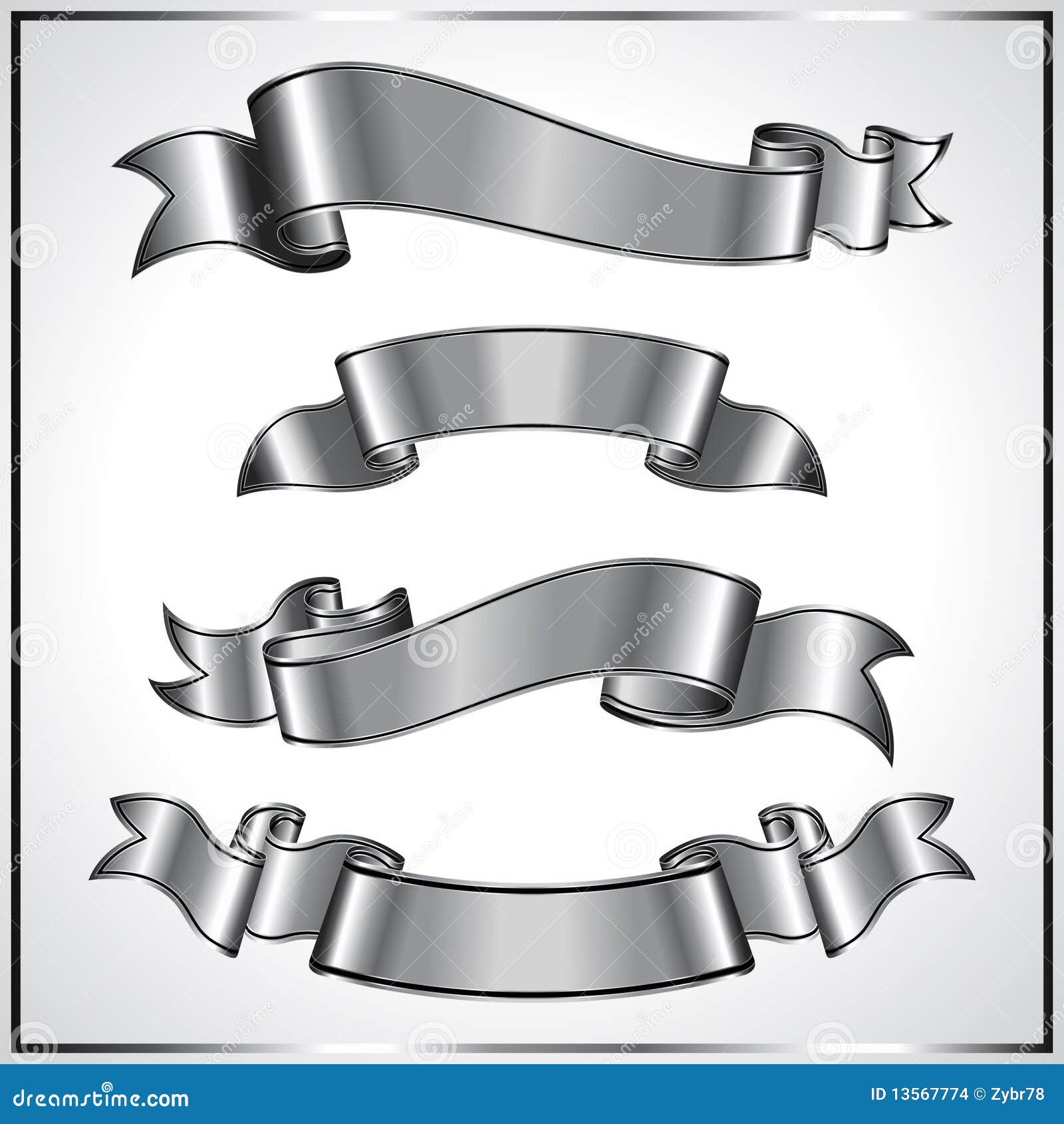 Silver ribbon collection stock vector. Illustration of insignia - 13567774