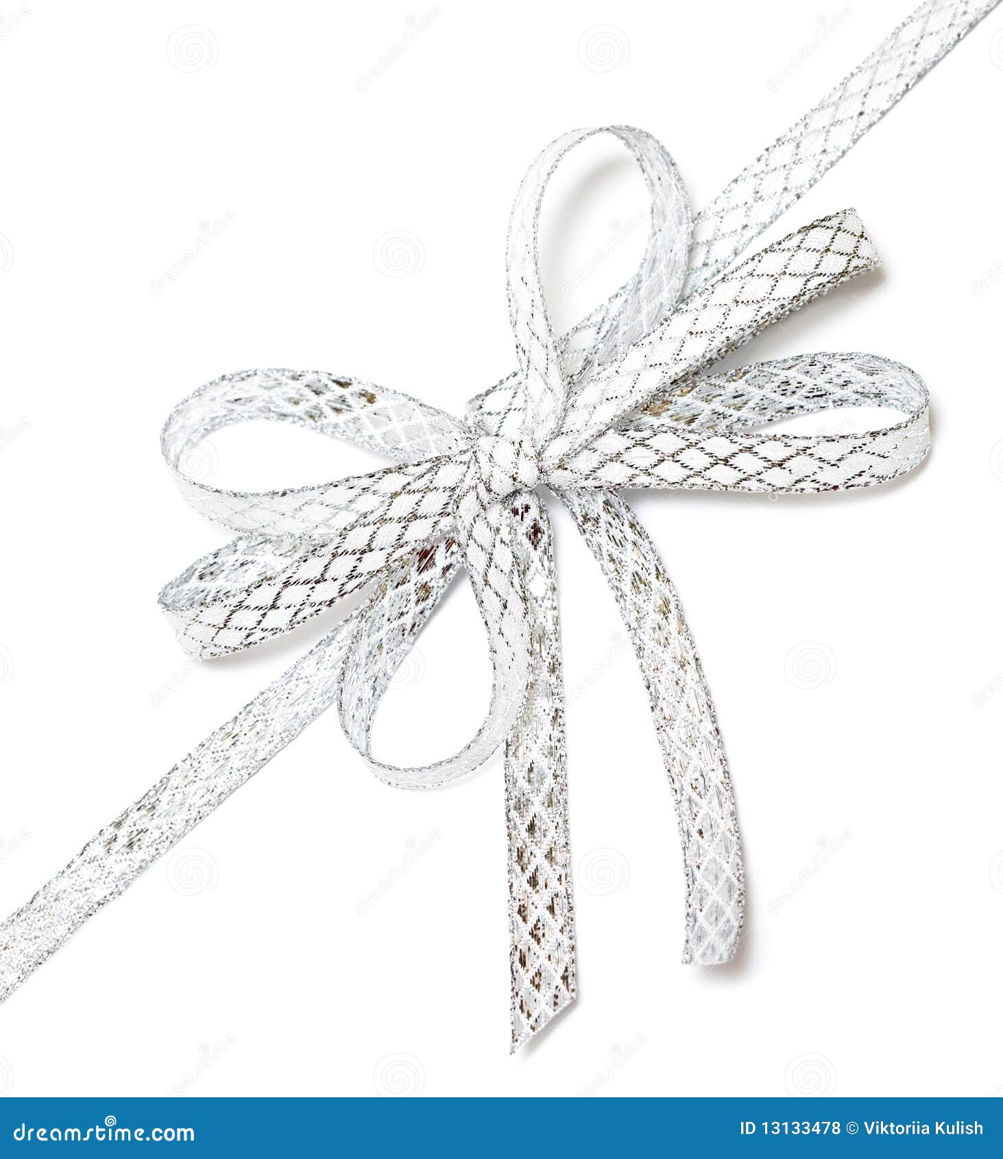 Silver Bow With Ribbon In The Lower Right Corner. Close Up. Isolated On ...