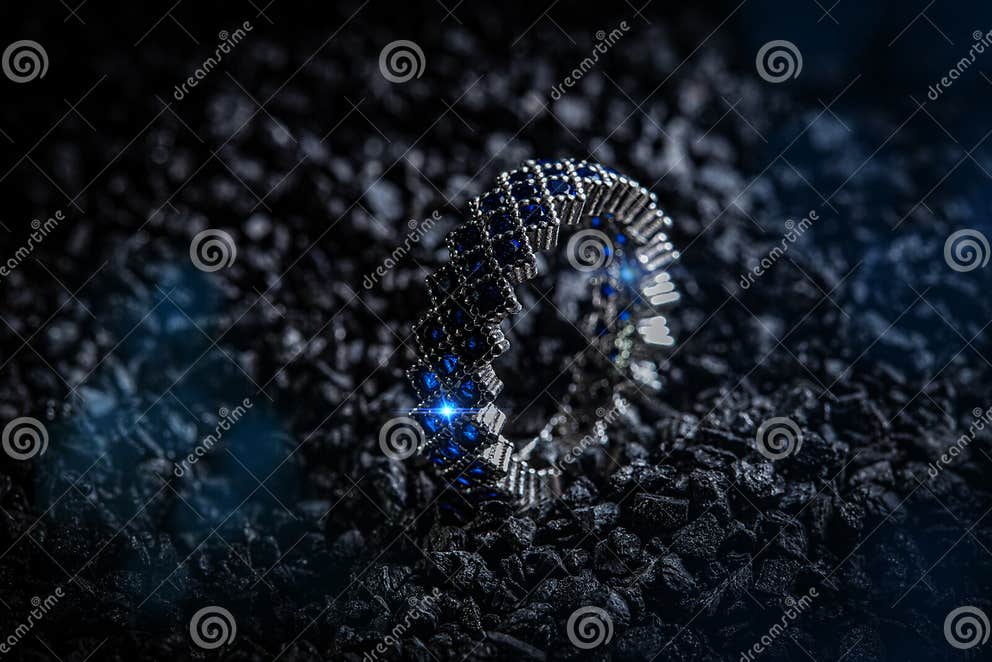 Silver Ring with Blue Stones Stock Image - Image of coal, blue: 192256265
