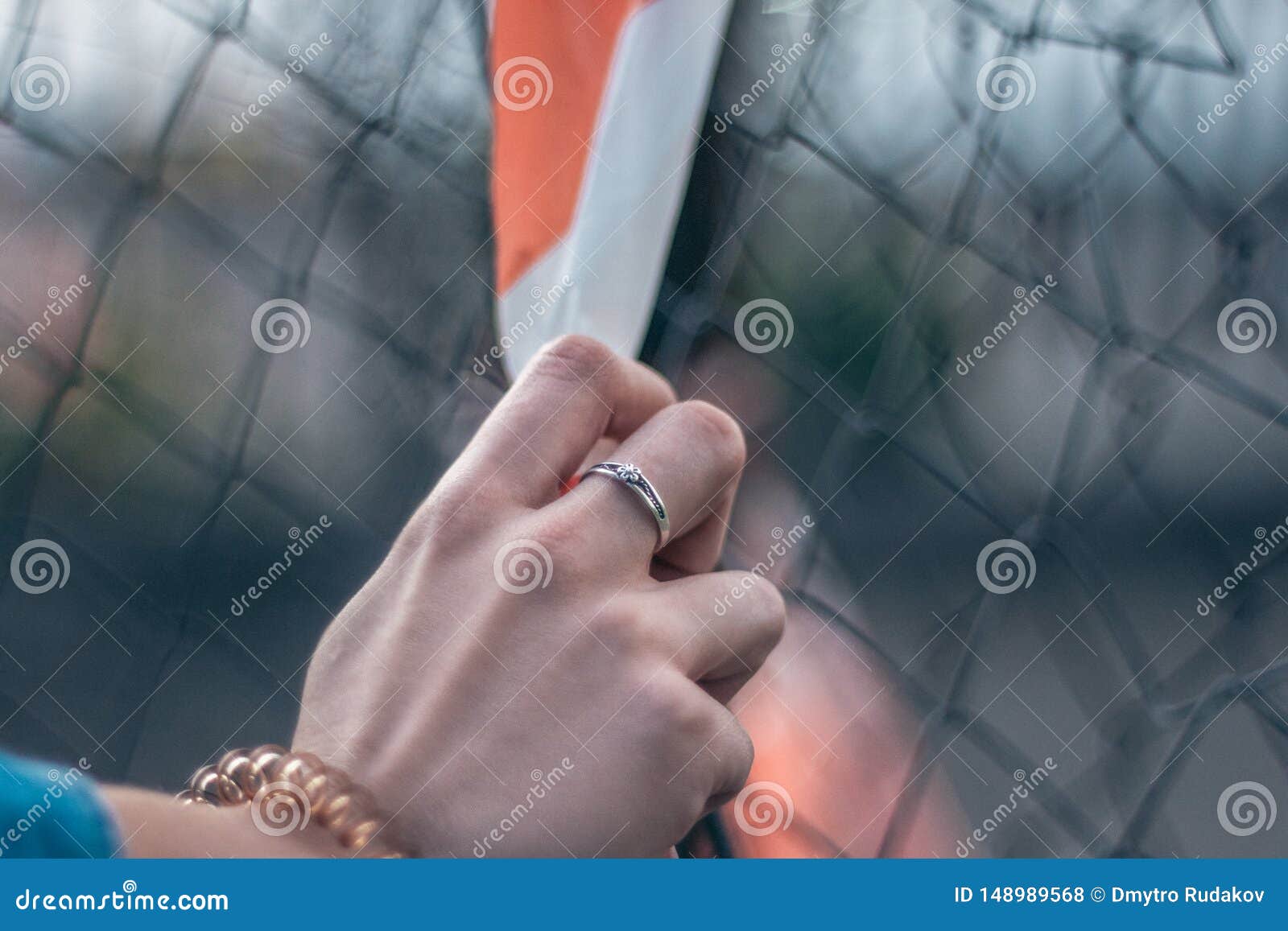 Silver ring on girl`s hand stock photo. Image of refinement - 148989568