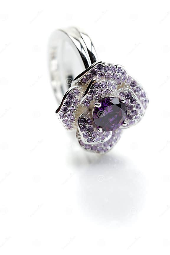Silver Ring with a Purple Stone. Stock Image - Image of closeup, bright ...