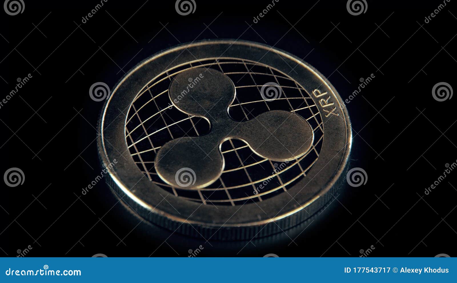 SIlver Ripple Coin on Black Background. Silver Crypto Coin on Spinning ...