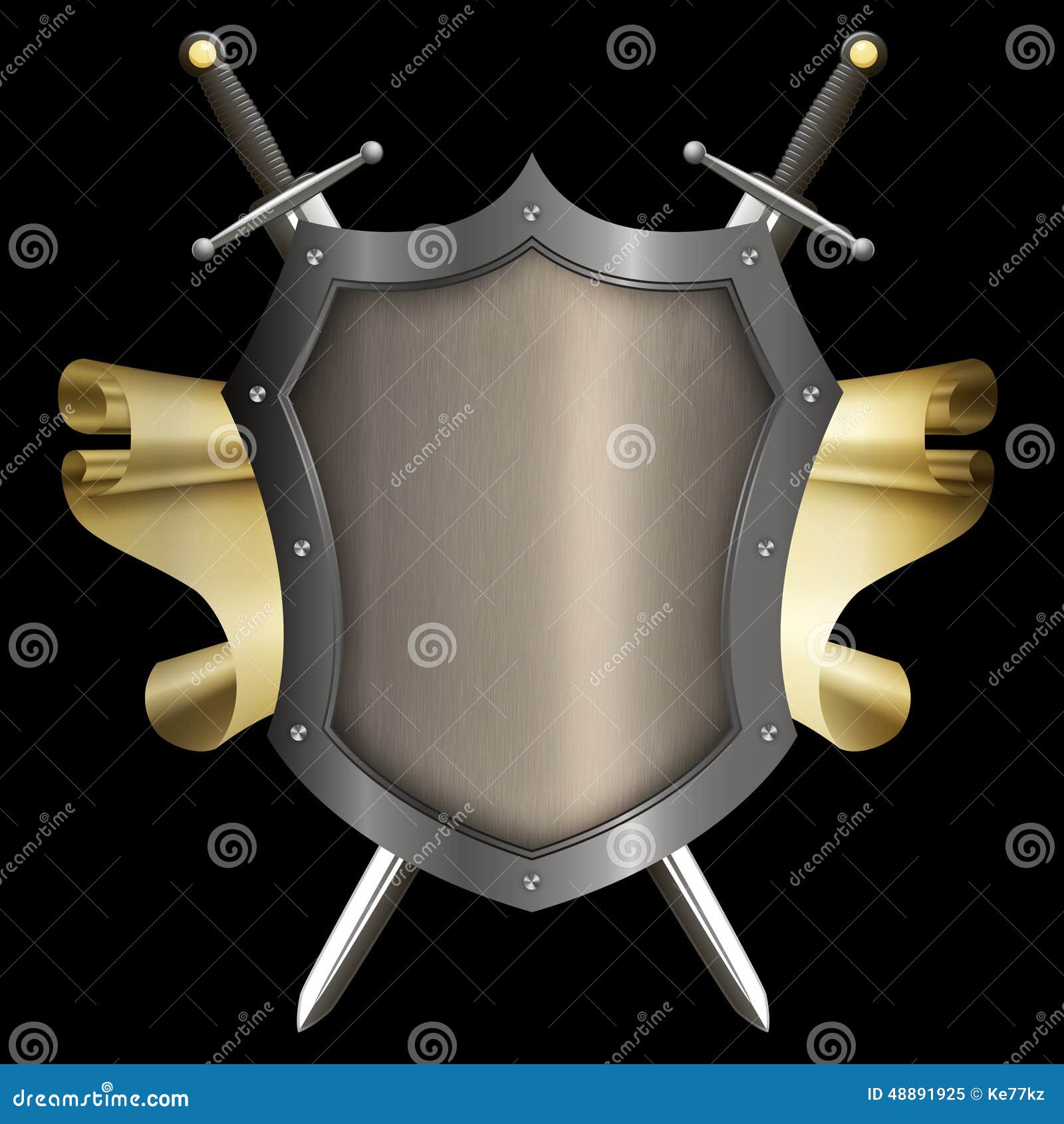 Silver Riveted Shield With Swords And Ribbon. Stock Image ...