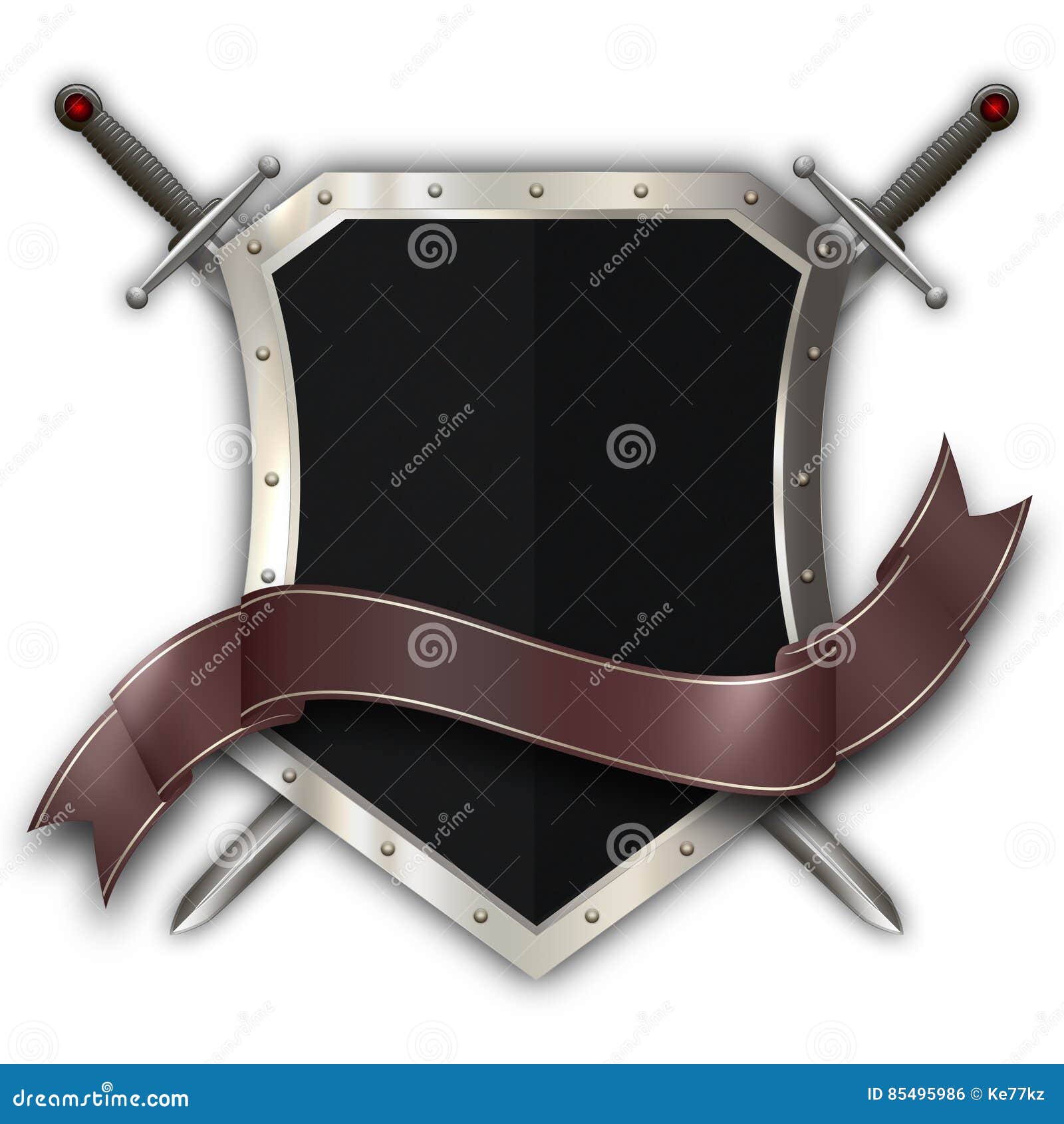 Silver Riveted Shield with Swords and Red Ribbon. Stock Illustration ...