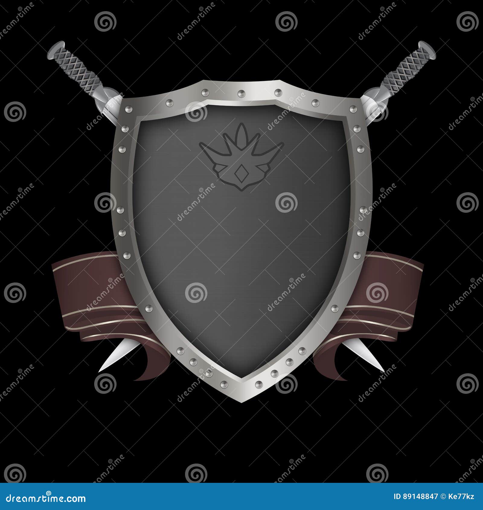 Silver Riveted Shield With Swords And Ribbon. Stock Image ...