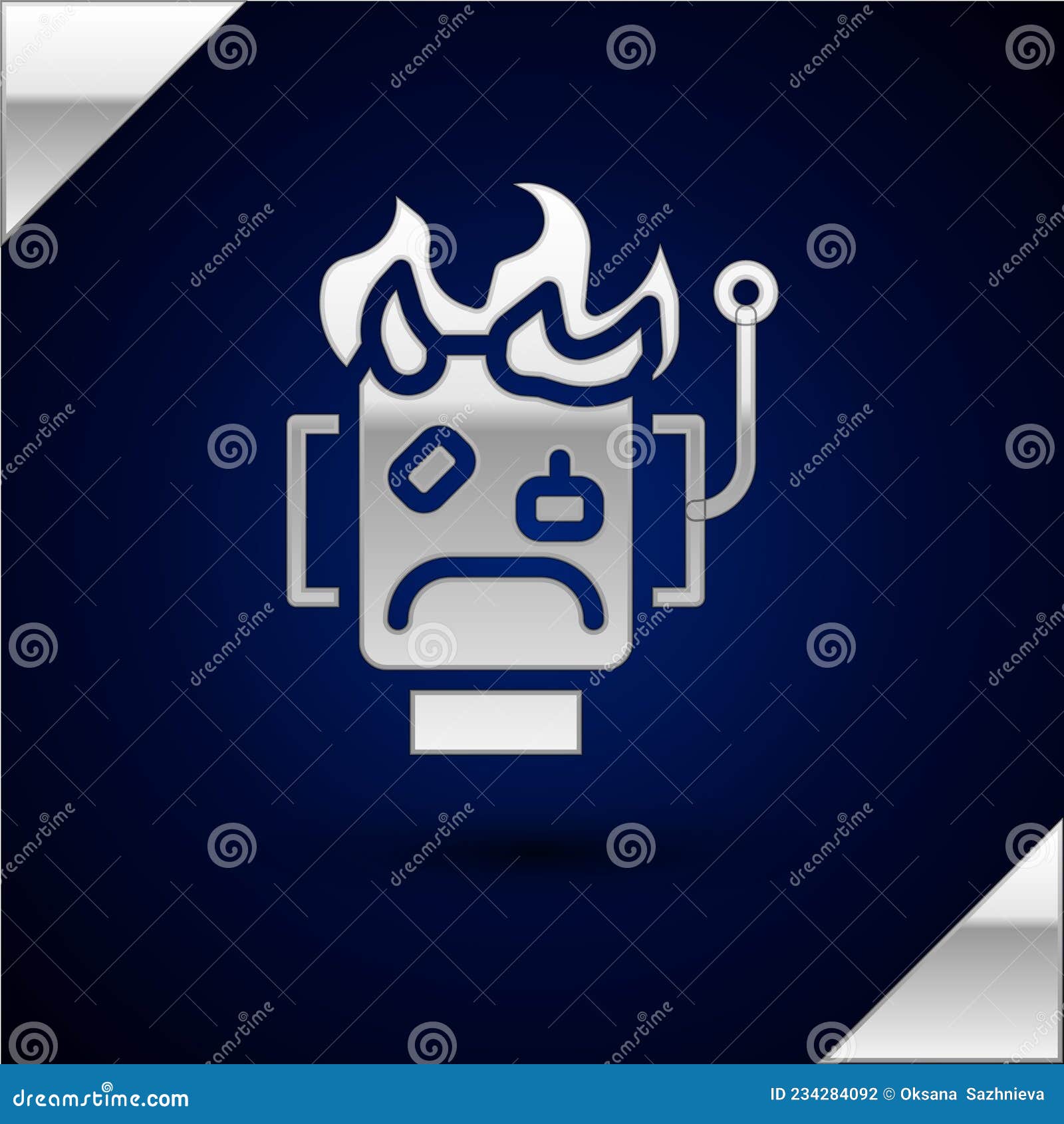 Silver Robot Burned Out Icon Isolated on Dark Blue Background. Vector ...