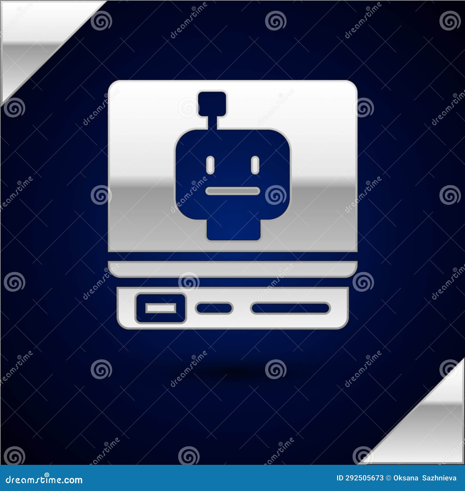 Silver Robot Icon Isolated on Dark Blue Background. Artificial Intelligence, Machine Learning ...