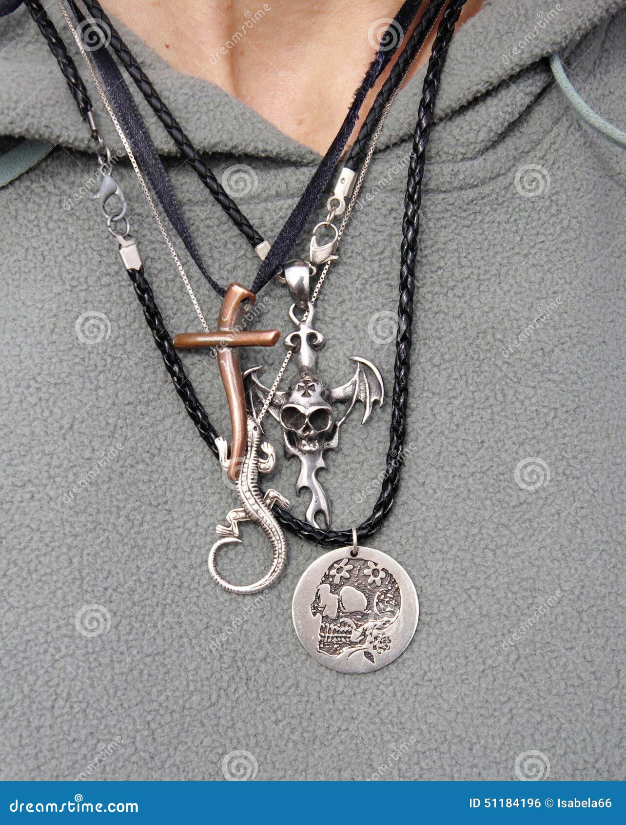 Silver Rock Necklaces on Woman Neck Stock Photo - Image of rocker ...
