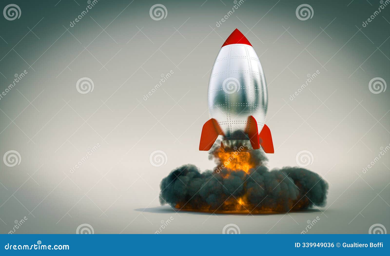 Silver Rocket Soars Through Misty Forest, Leaving Trail Smoke As It ...
