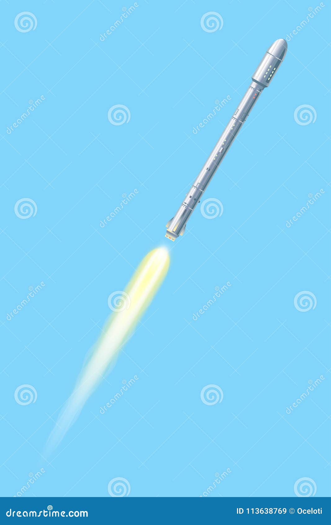 Silver Rocket Ship Flying on Sky Stock Vector - Illustration of booster ...
