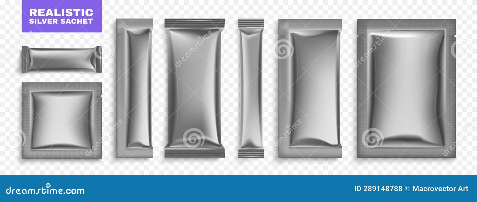 Silver Sachet Packet Set stock vector. Illustration of clean - 289148788