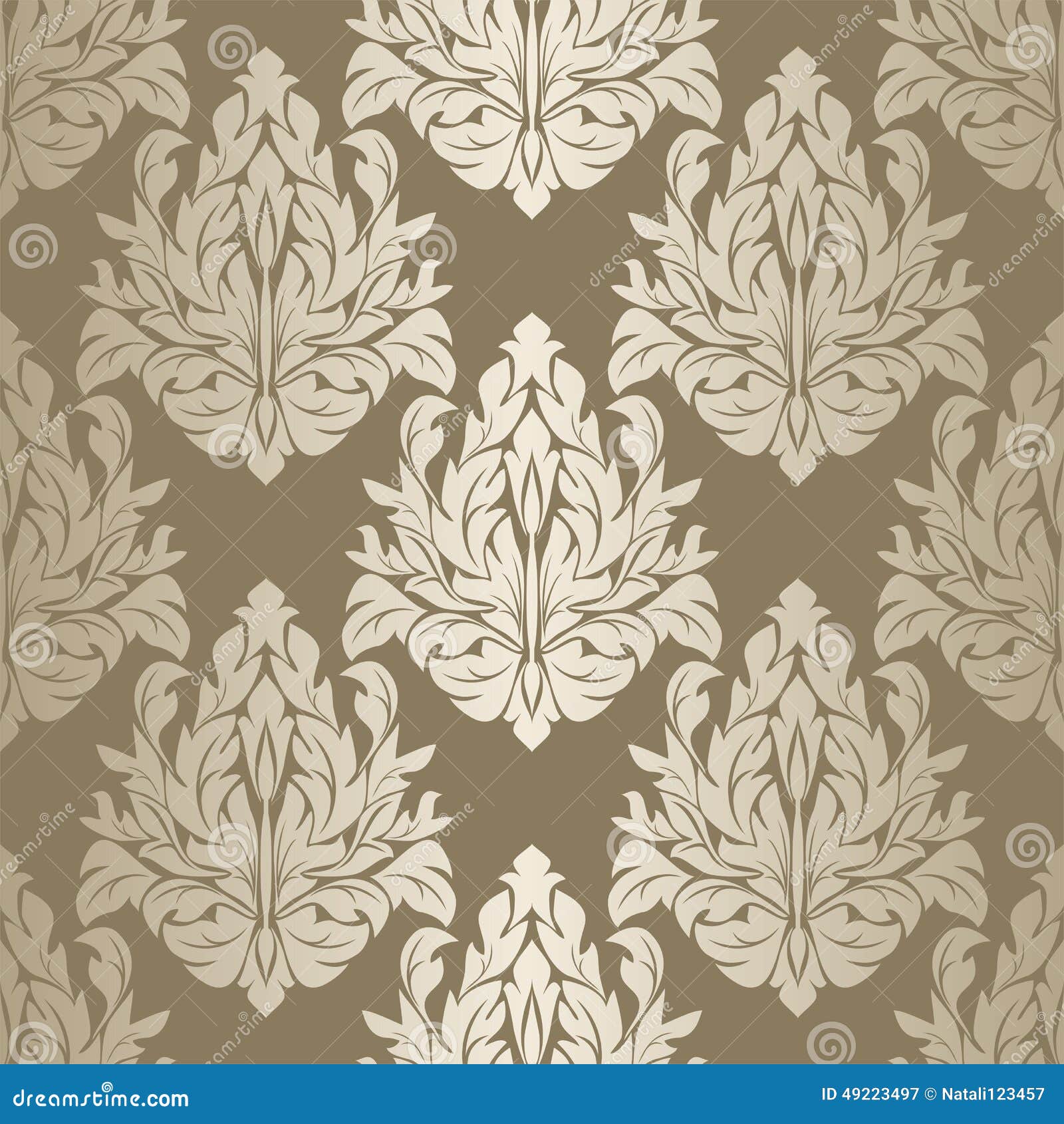 Silver Seamless Damask Floral Wallpaper. Stock Vector - Illustration of ...