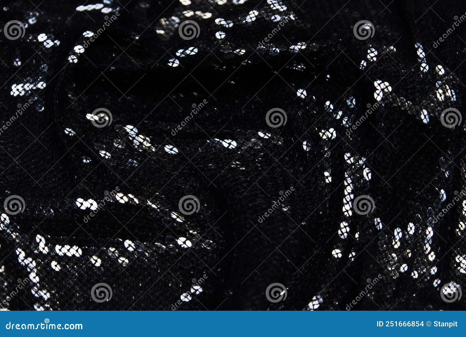 Silver Sequins Pattern. Sequins on Black Wool or Jersey Fabric As ...