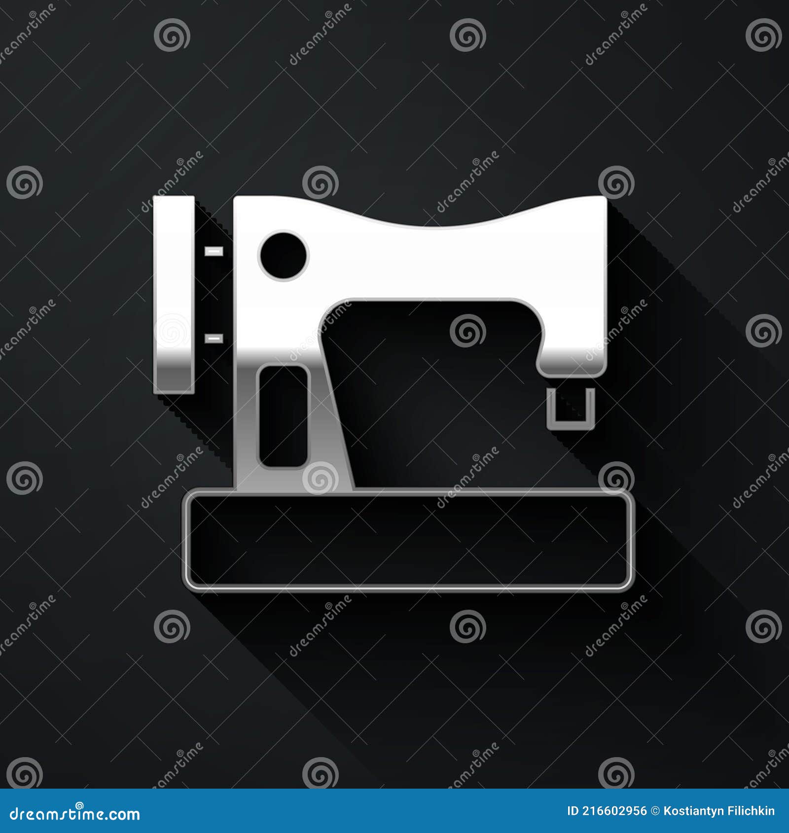 Silver Sewing Machine Icon Isolated on Black Background. Long Shadow ...