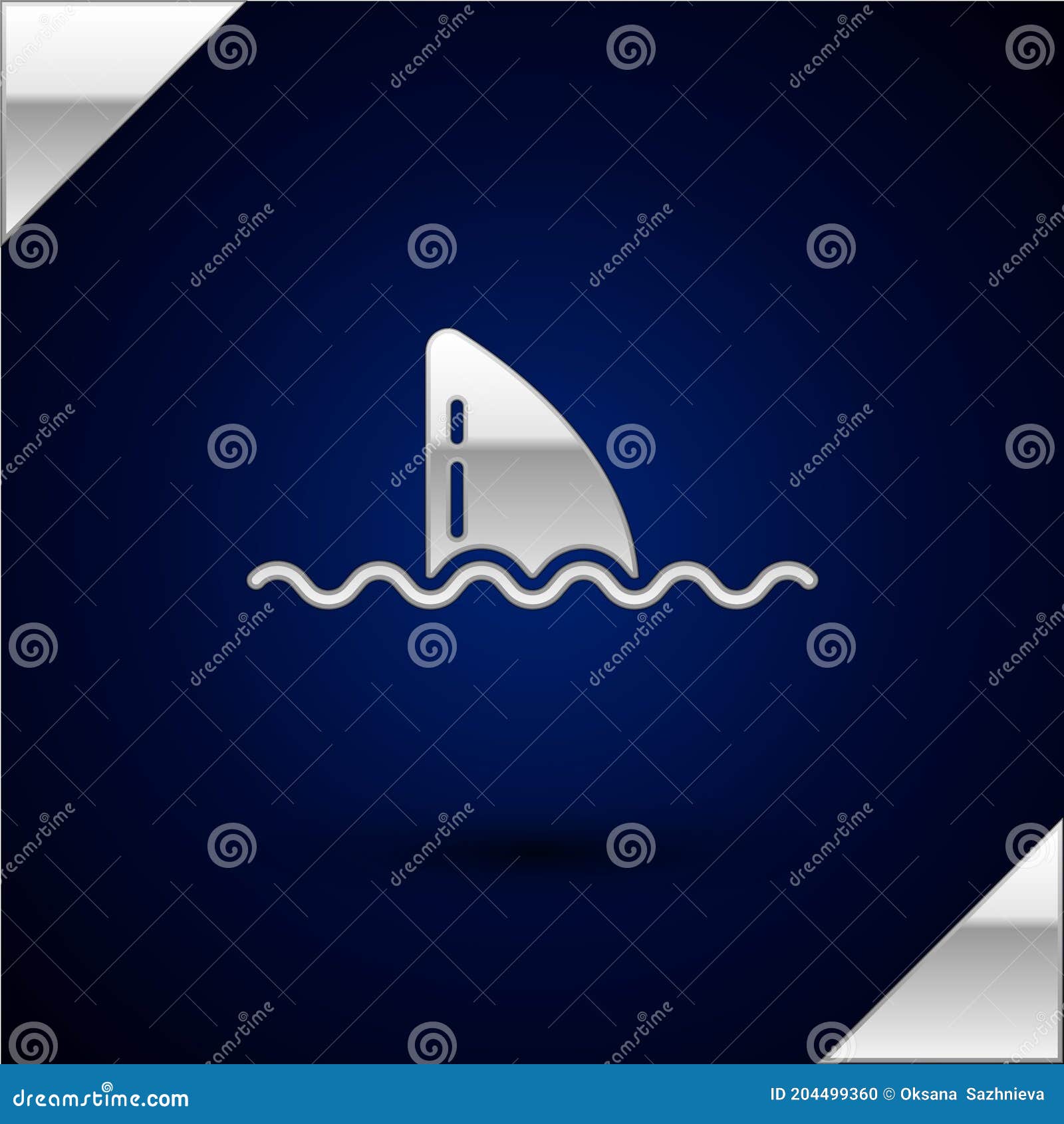 Silver Shark Fin in Ocean Wave Icon Isolated on Dark Blue Background ...