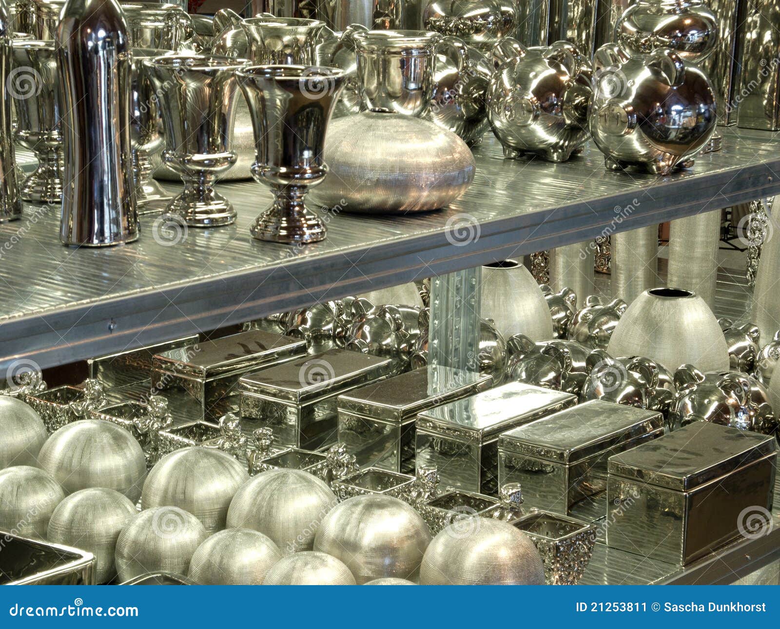 Silver on shelves stock image. Image of decorative, store - 21253811