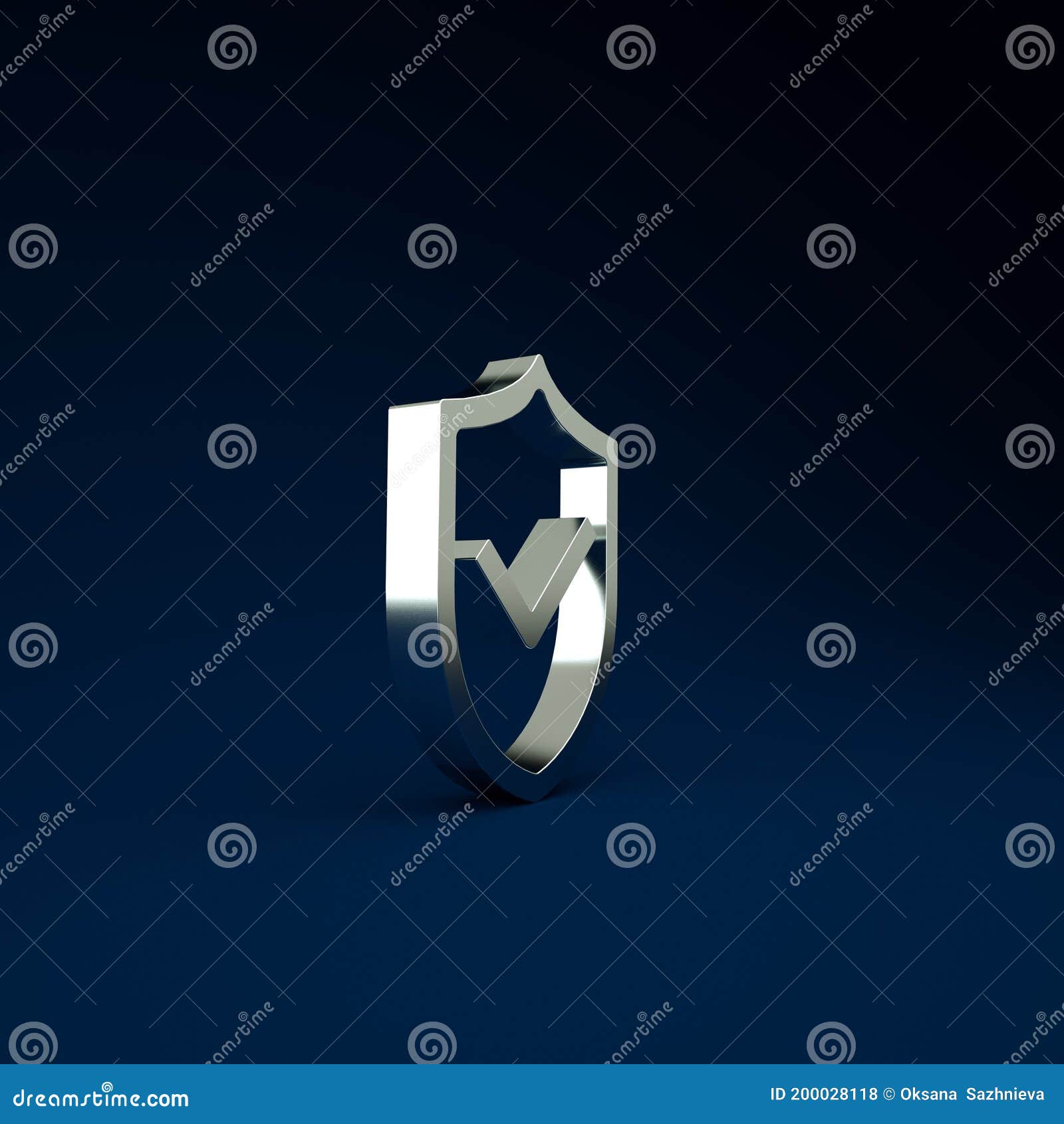 Silver Shield with Check Mark Icon Isolated on Blue Background ...