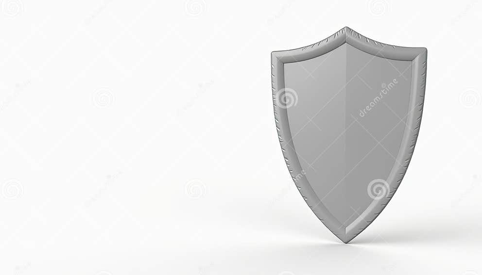 A Silver Shield Symbolizing Security and Protection on a Plain White ...