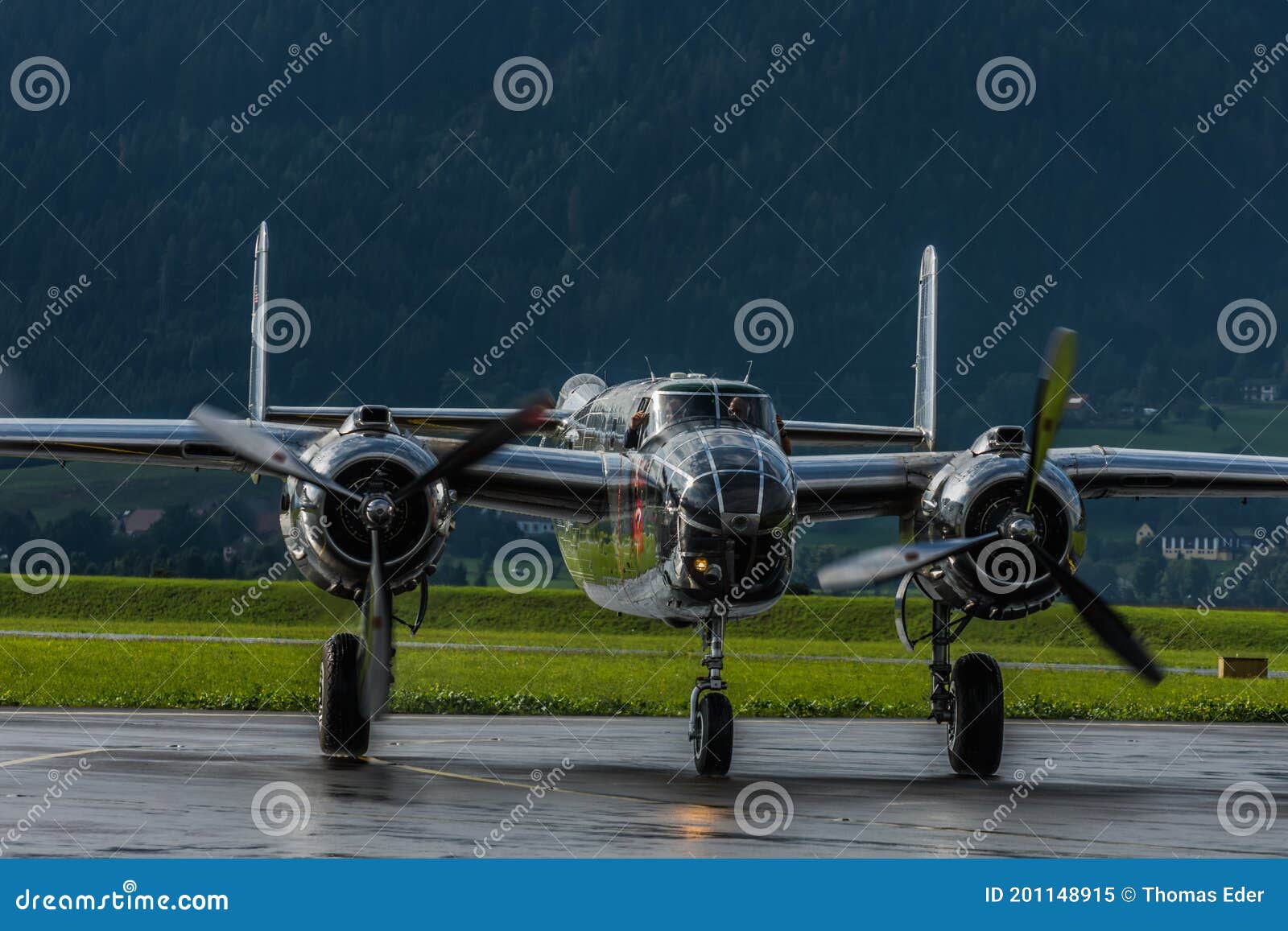 Silver Shiny Plane Front View at a Air Show Editorial Image - Image of ...