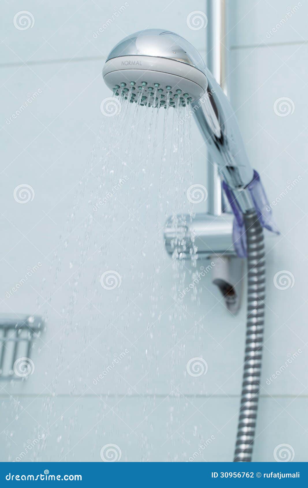 Silver Shower with Flowing Water Stock Photo - Image of bathroom ...