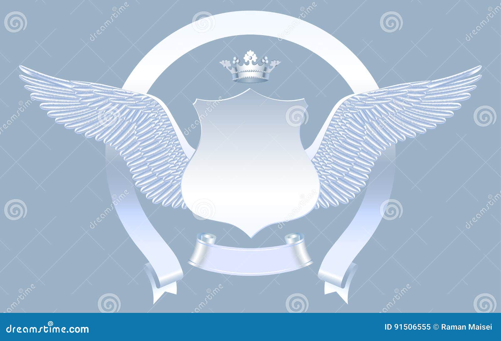 Silver Sign with Wings, Crown, and Ribbon Stock Vector - Illustration ...
