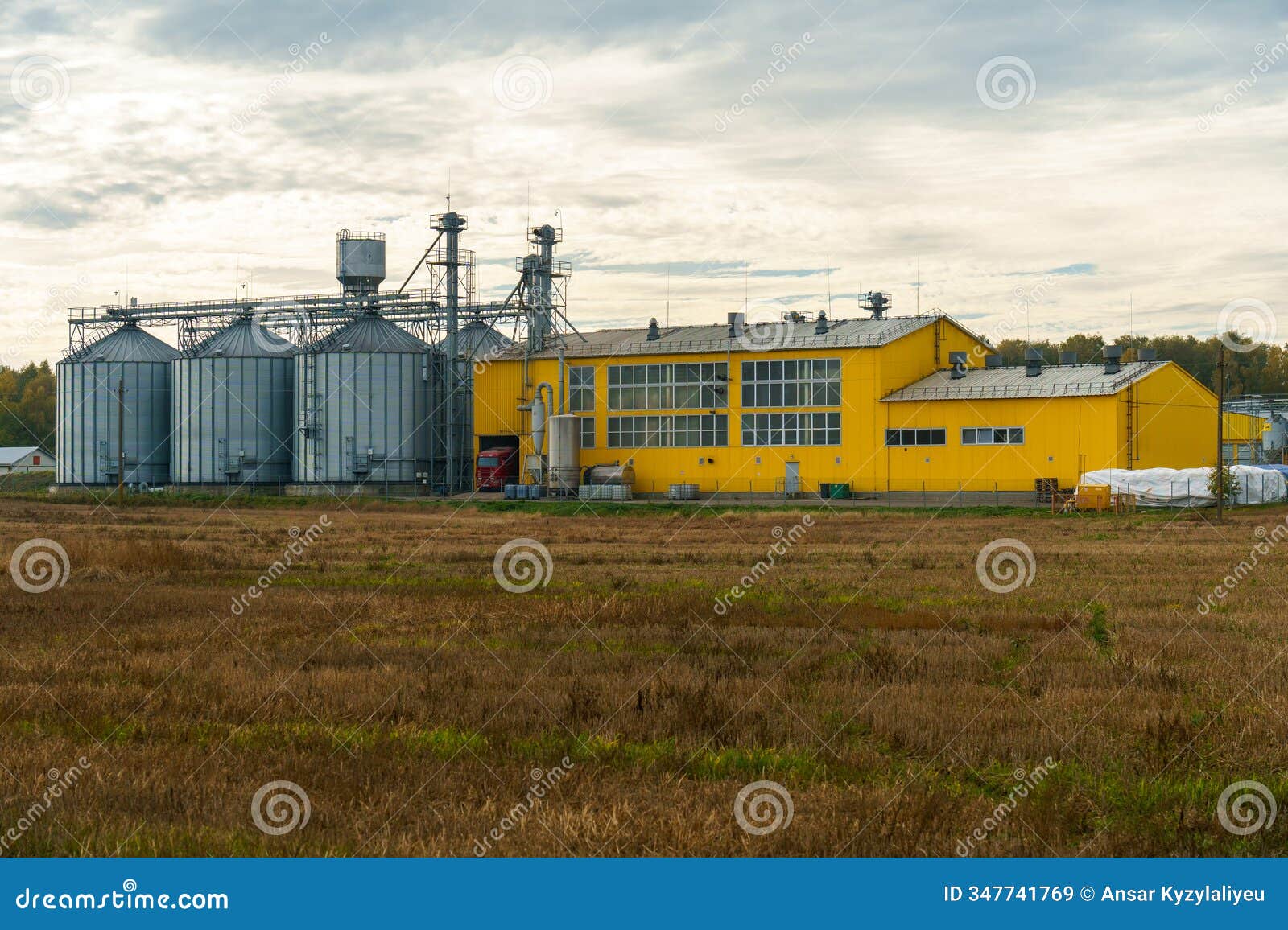Silver Silos in the Field. a Modern Grain Storage, Processing and ...