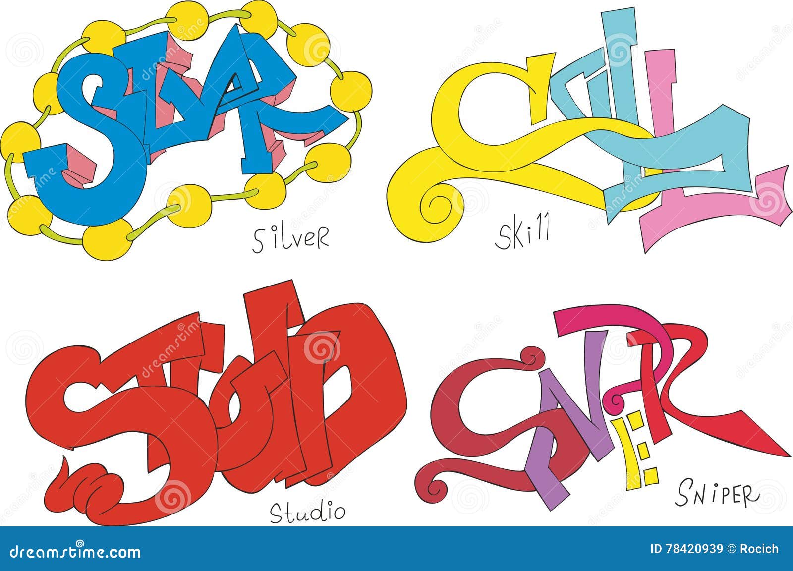 Silver, Skill, Studio and Sniper Graffiti Stock Vector - Illustration ...