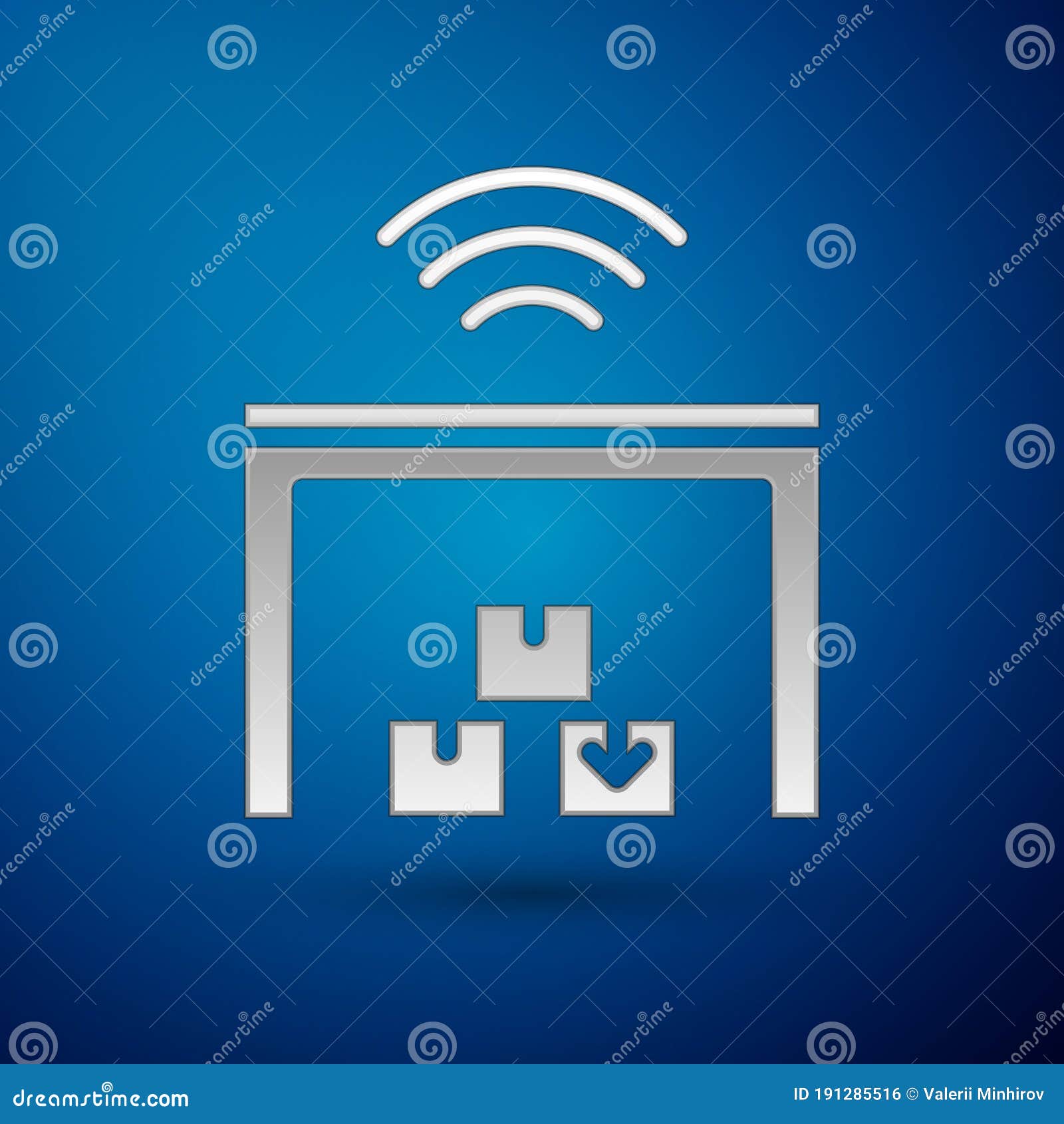 Silver Smart Warehouse System Icon Isolated on Blue Background. Vector ...