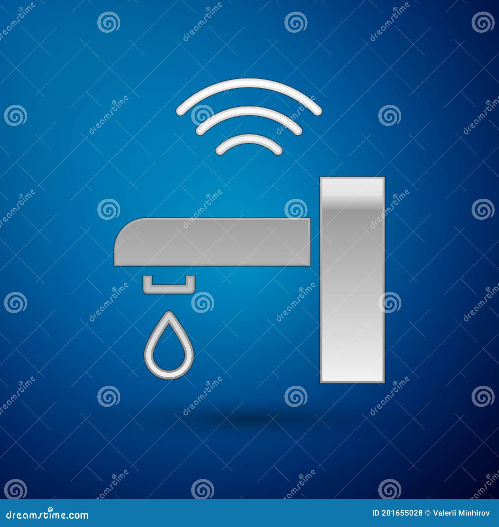 Silver Smart Water Tap System Icon on Blue Background. Internet of ...