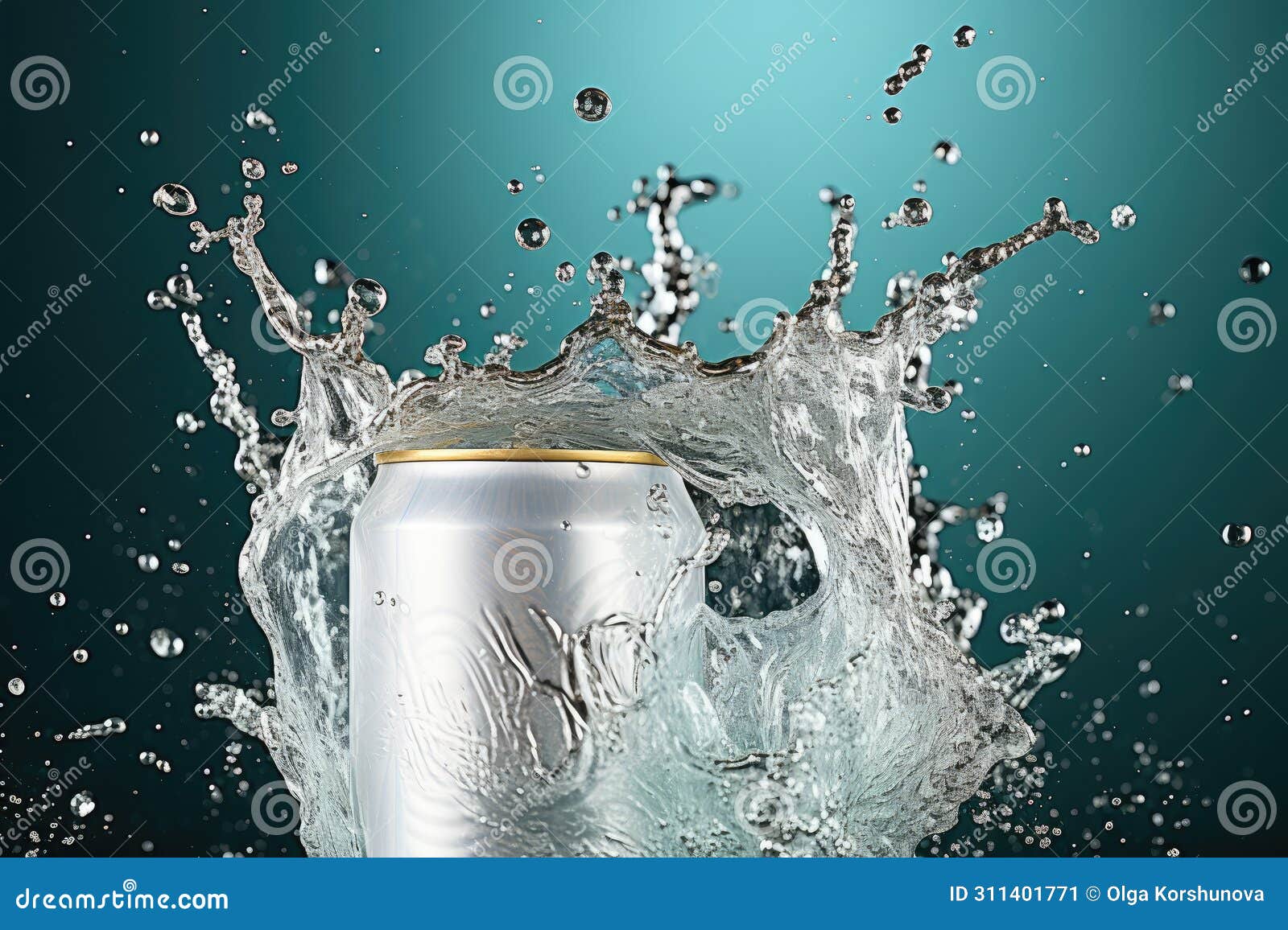 Silver Soda Can with Dynamic Water Splash Stock Image - Image of mockup ...