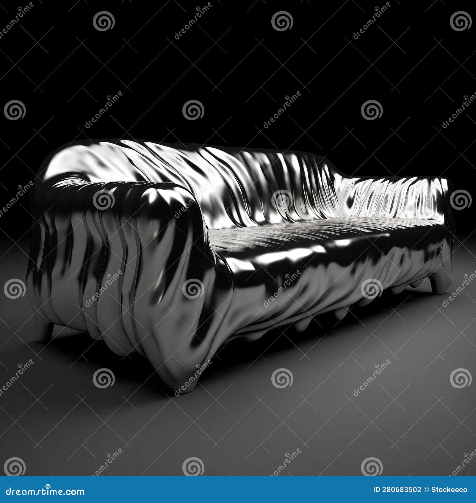 Silver Couch with Liquid Metal Style and Naturalistic Lighting Stock ...