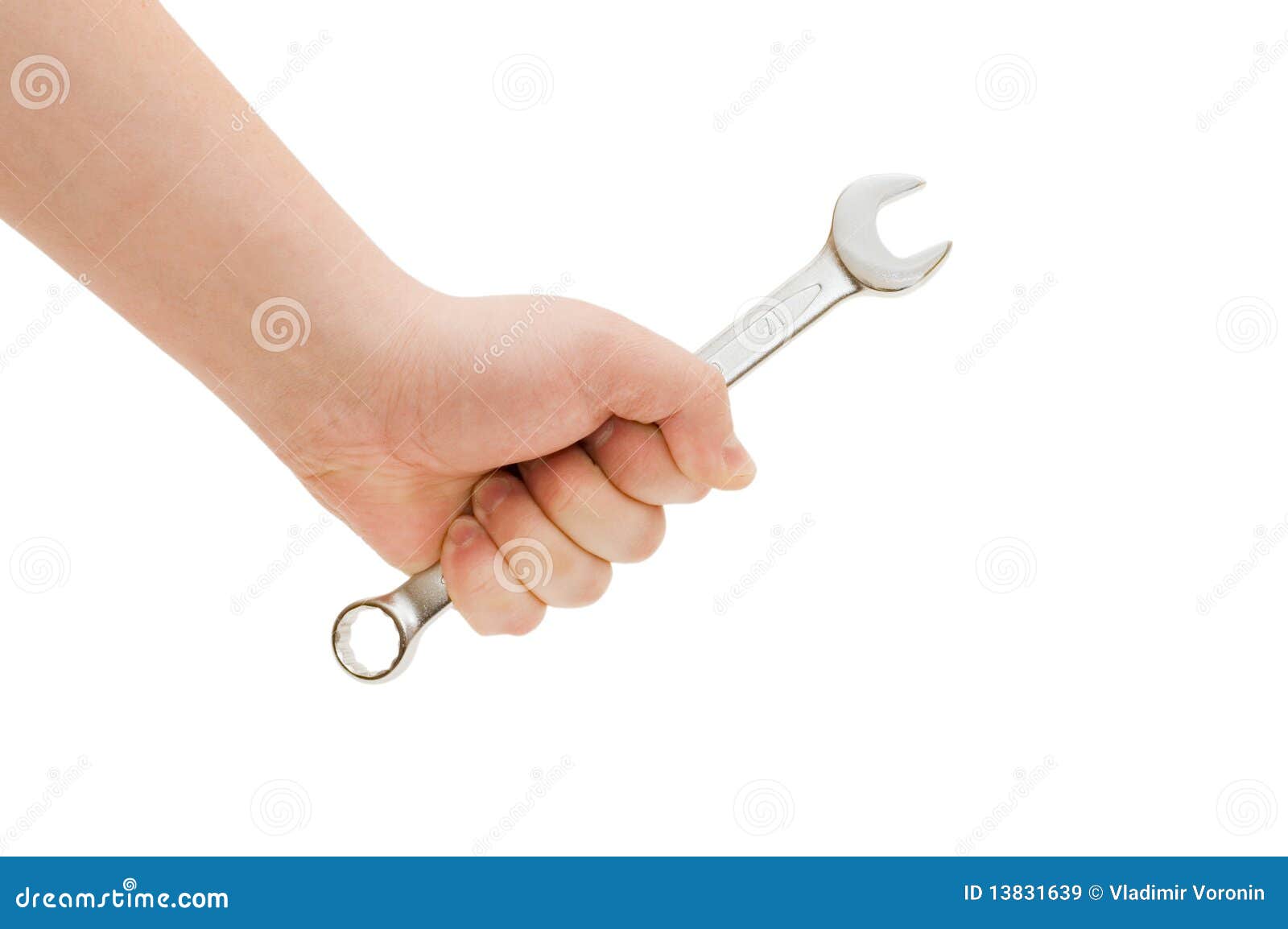 Silver Spanners in a Man Hand Isolated Stock Image - Image of spanners ...