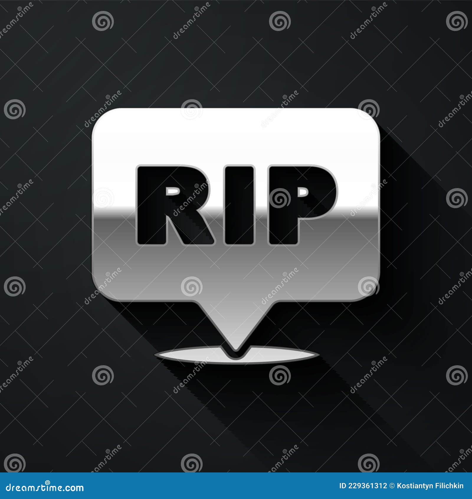 Silver Speech Bubble Rip Death Icon Isolated on Black Background. Long ...