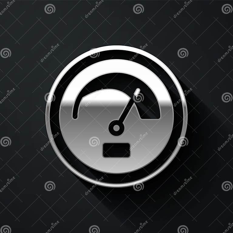 Silver Speedometer Icon Isolated on Black Background. Long Shadow Style ...