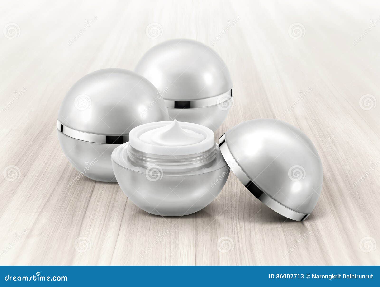 Silver Sphere Cosmetic Jar on Wood Stock Image - Image of lotion ...