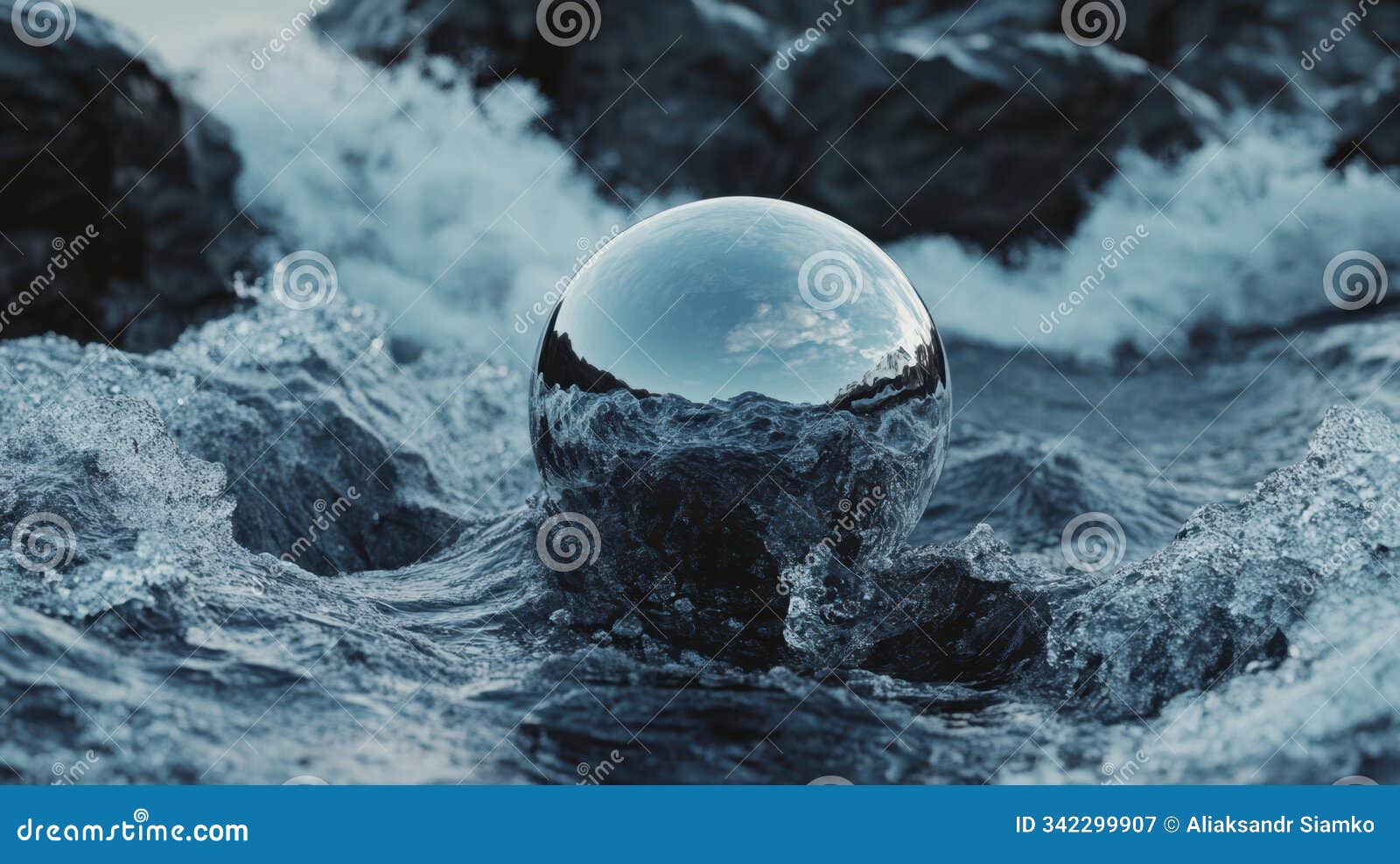Silver Sphere Floating on Water Wave Stock Illustration - Illustration ...