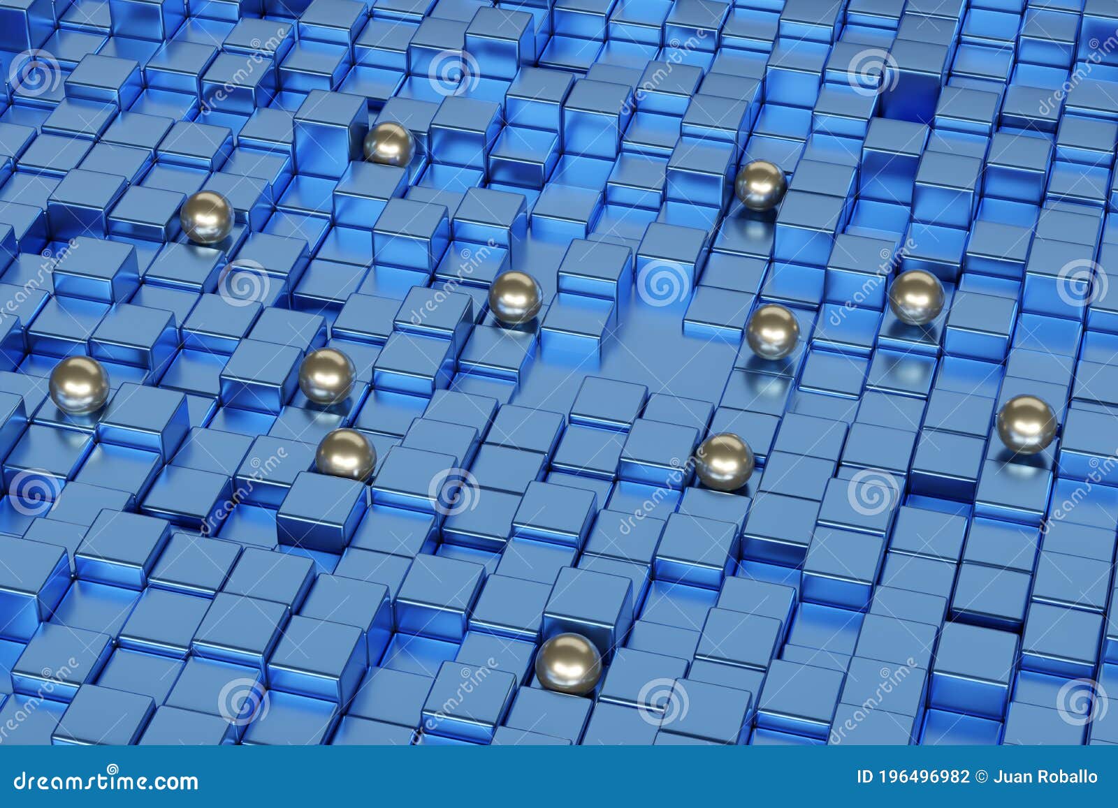 Silver Spheres on Blue Cubes. Abstract Design Stock Illustration ...