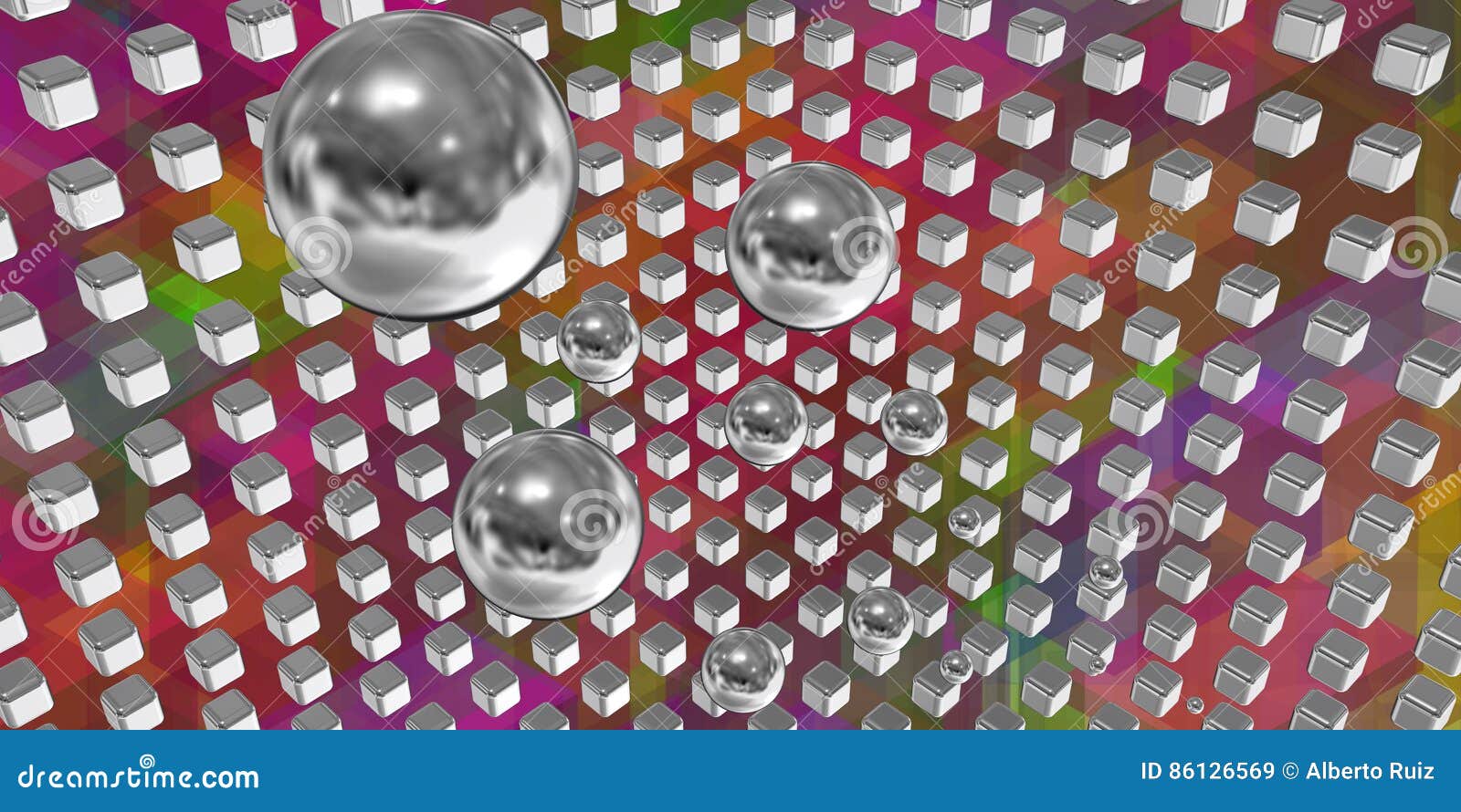 Silver Spheres Flying in a Tech Space Stock Illustration - Illustration ...